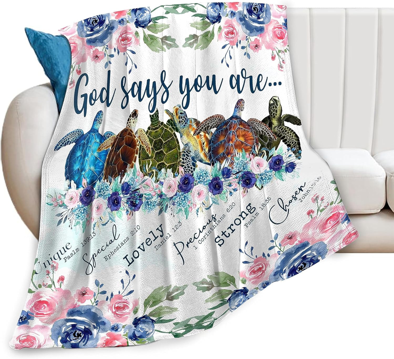 Sea Turtle Blanket Soft Cozy Christian Turtle Floral Throw Blankets Sea ...