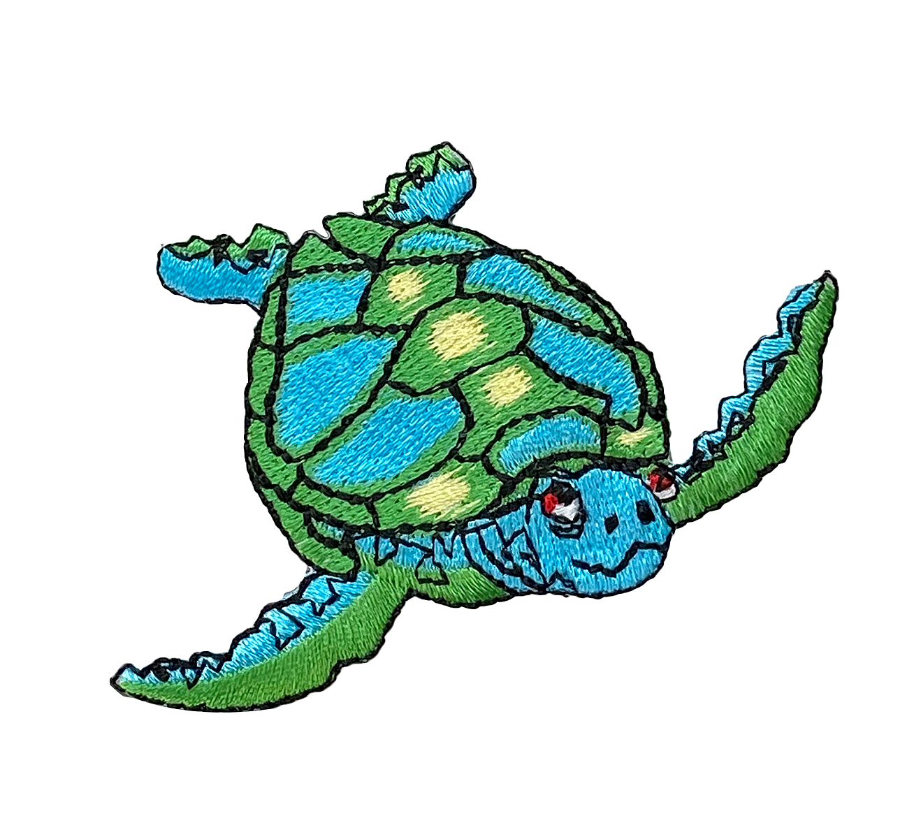 Sea Turtle, Blue & Green, Facing Right, Embroidered, Iron-on Patch ...