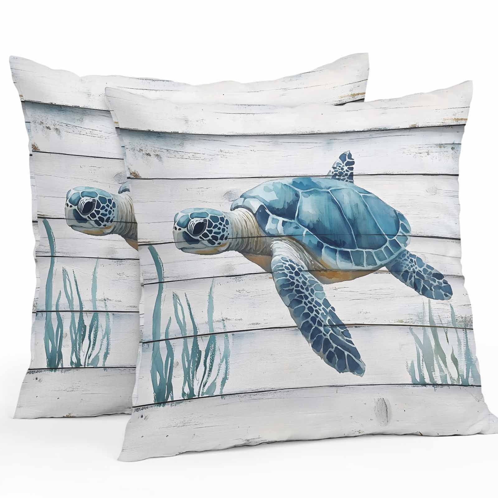 Sea Turtle Blue Waterproof Outdoor Throw Pillow Covers 18''x18'' Pack 2 ...