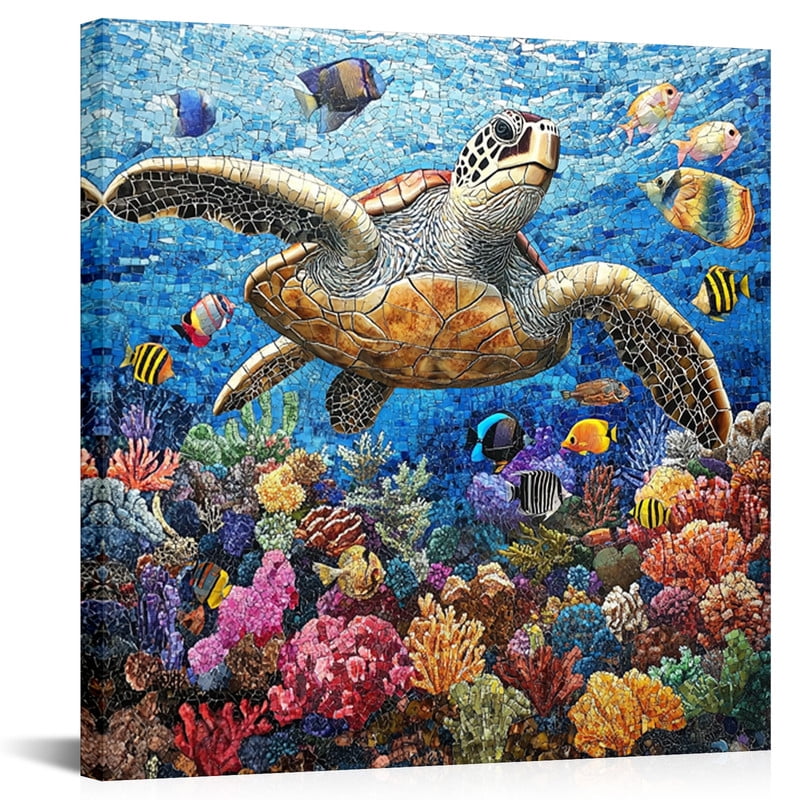 Sea Turtle Canvas Prints Wall Art Decor Mosaic Style Underwater Ocean ...