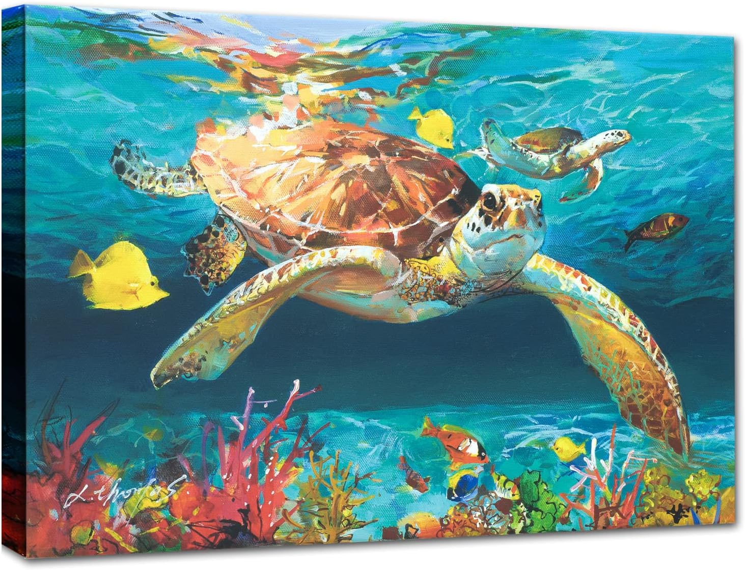 Sea Turtle Canvas Wall Art Bathroom Wall Decor, Beach Decorations for ...