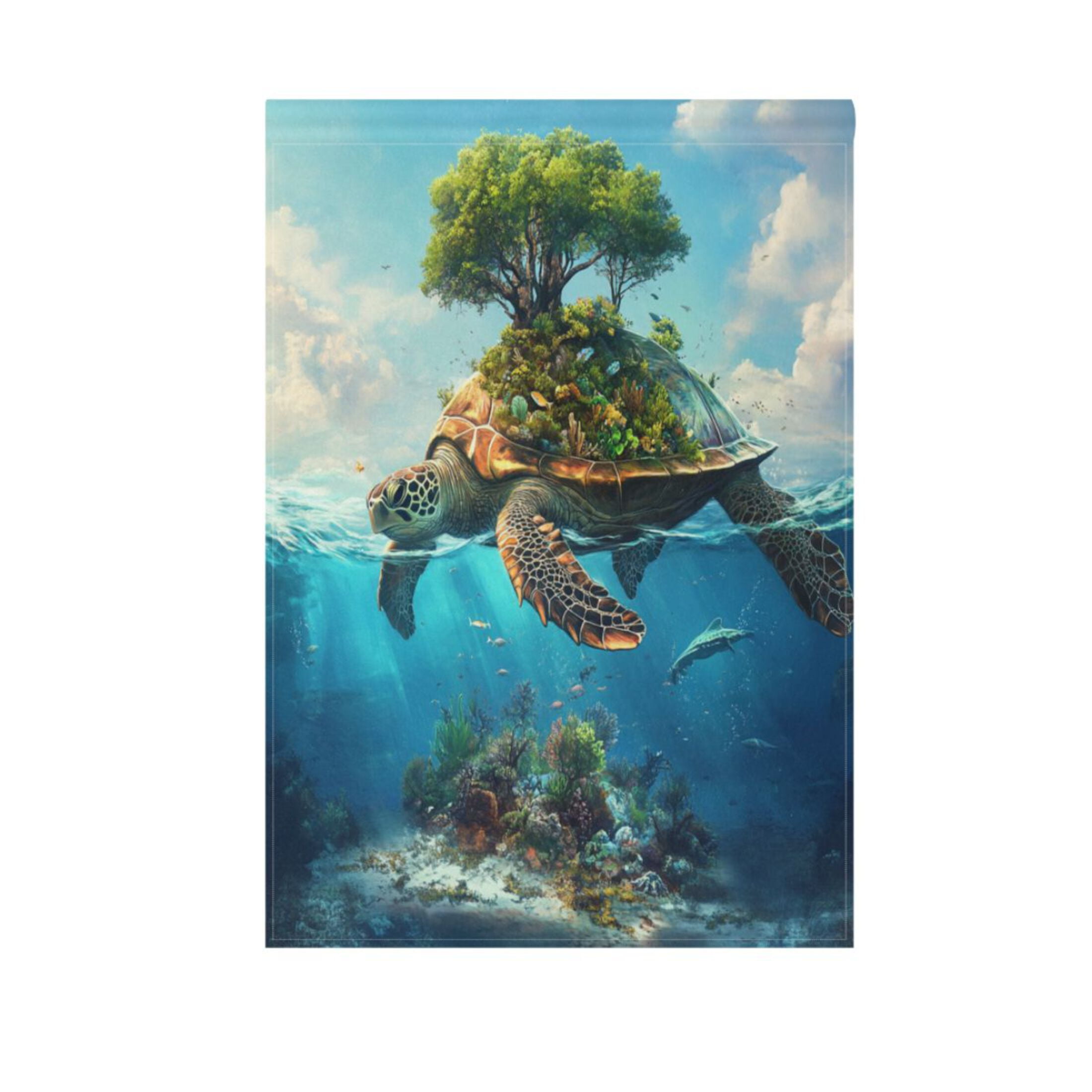 Sea Turtle Carrying Island Garden Flag Double Sided Outdoor Banners ...