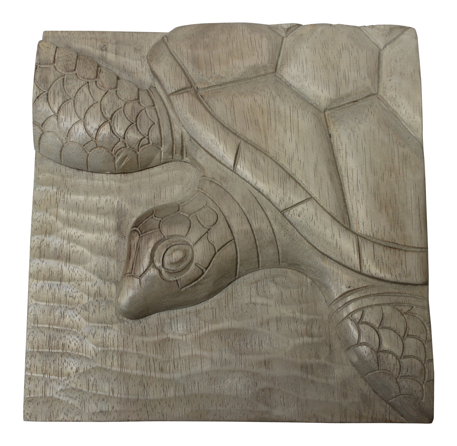 Sea Turtle Carved Wood Two Dimensional Gray Washed Wall Plaque 10 ...