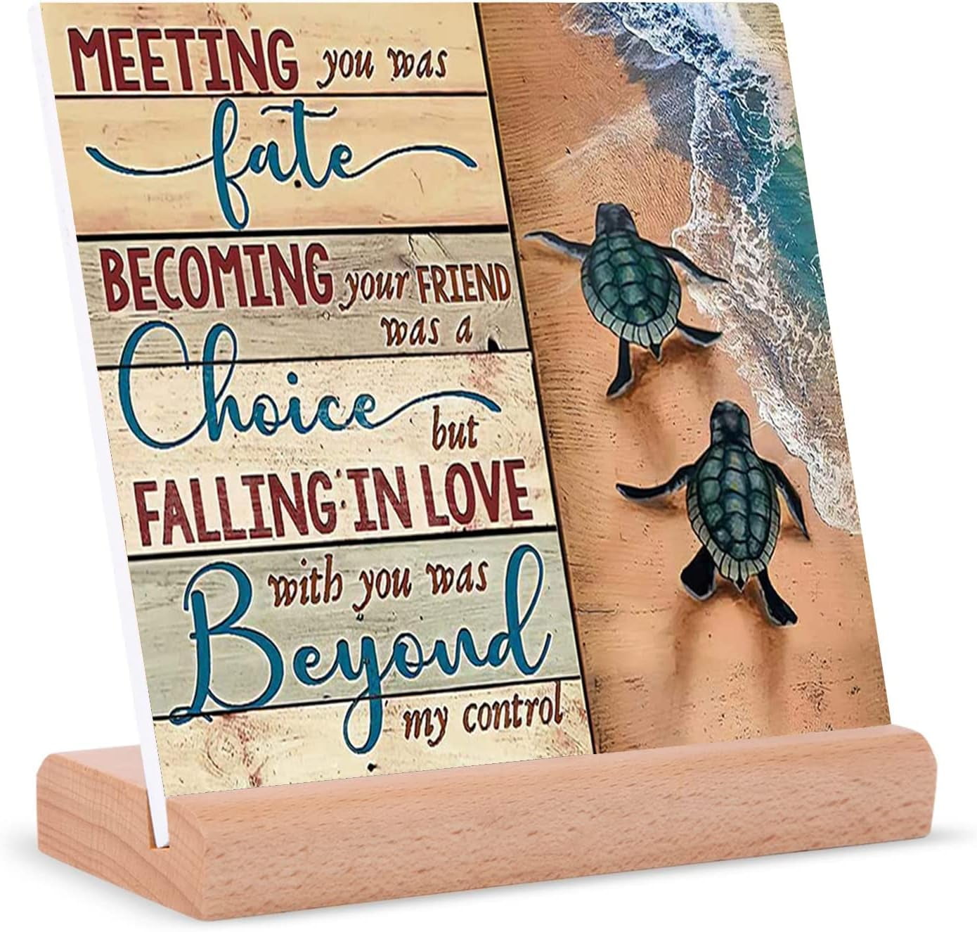Sea Turtle Ceramic Table Plaque with Wooden Stand Desk Decorations for ...