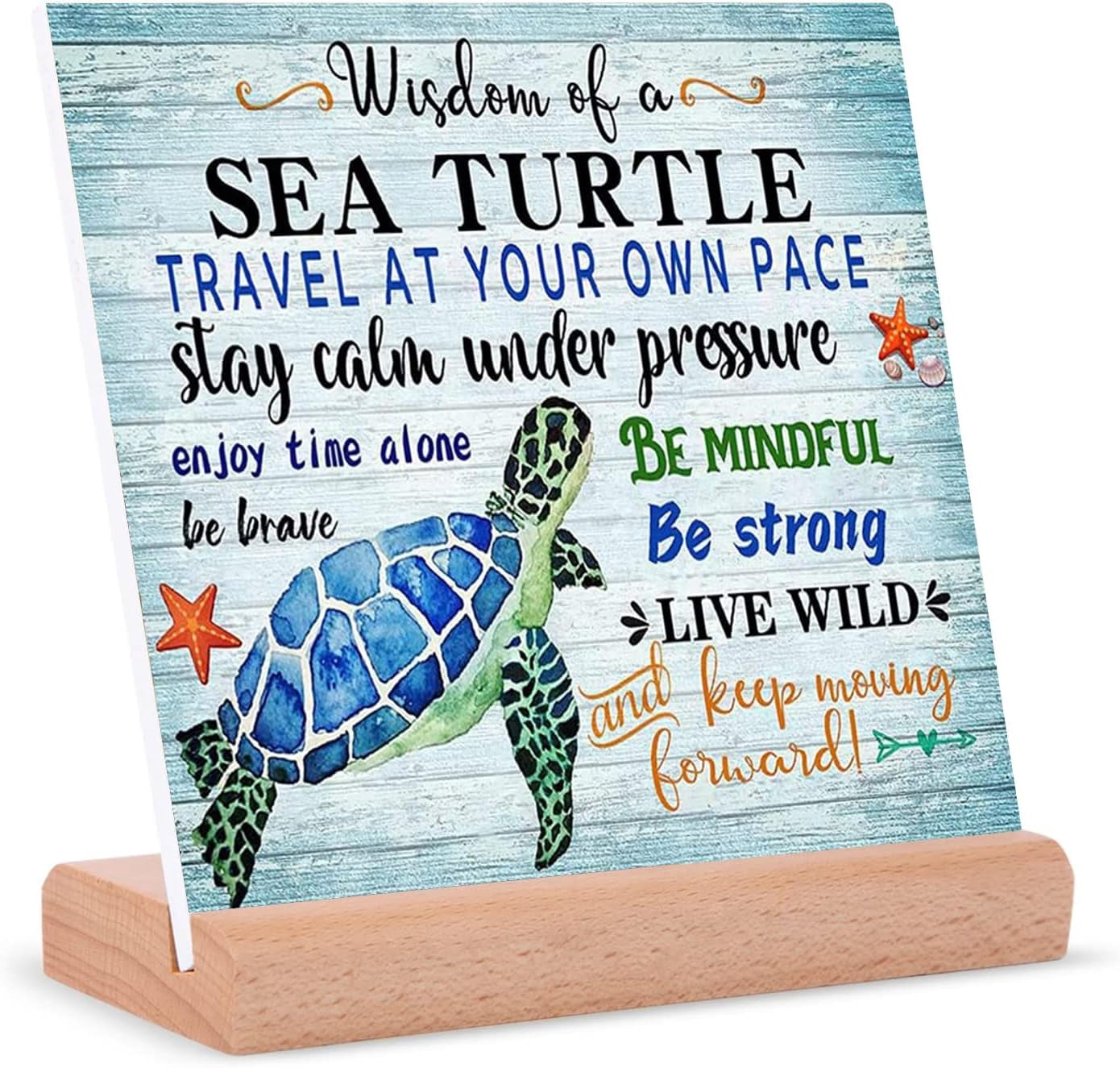 Sea Turtle Ceramic Table Plaque with Wooden Stand Ocean Theme Desk ...