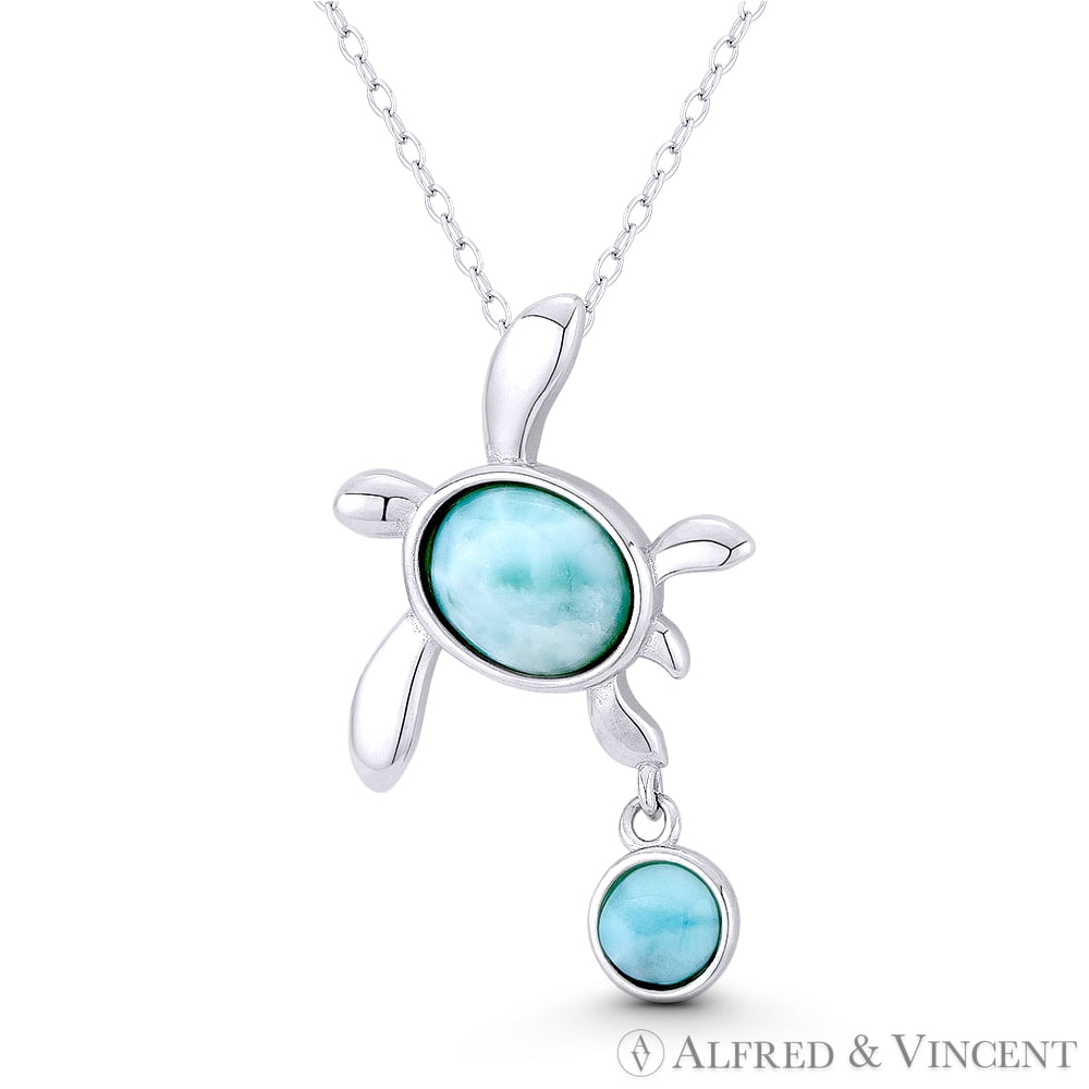 Sea Turtle Charm Created Chalcedony 29x18mm (1.1x0.7in) Pendant & Chain ...