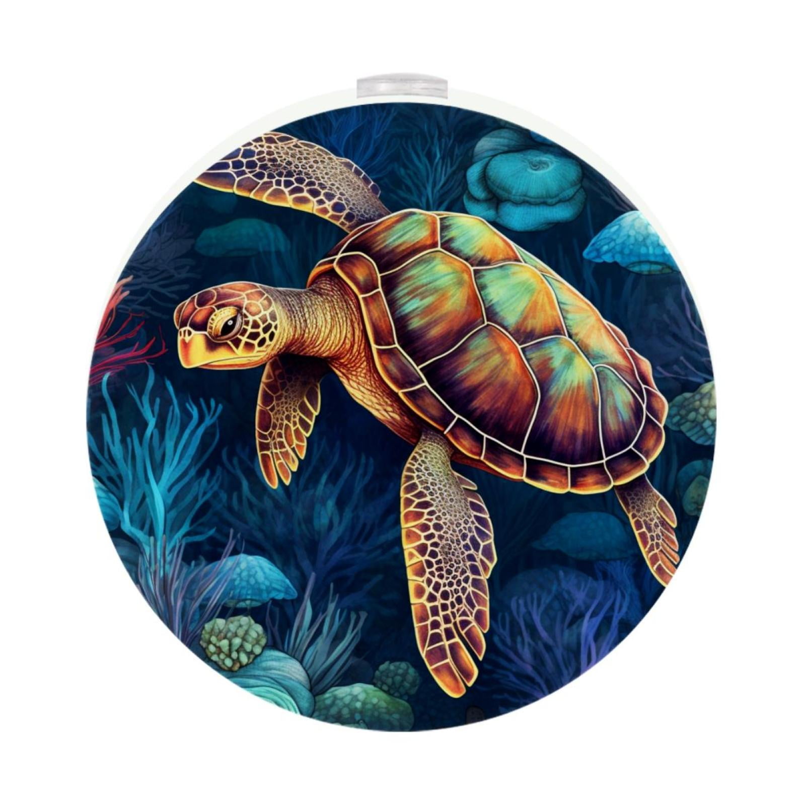 Sea Turtle Circular Night Light - Two Pack LED Induction Control ABS ...