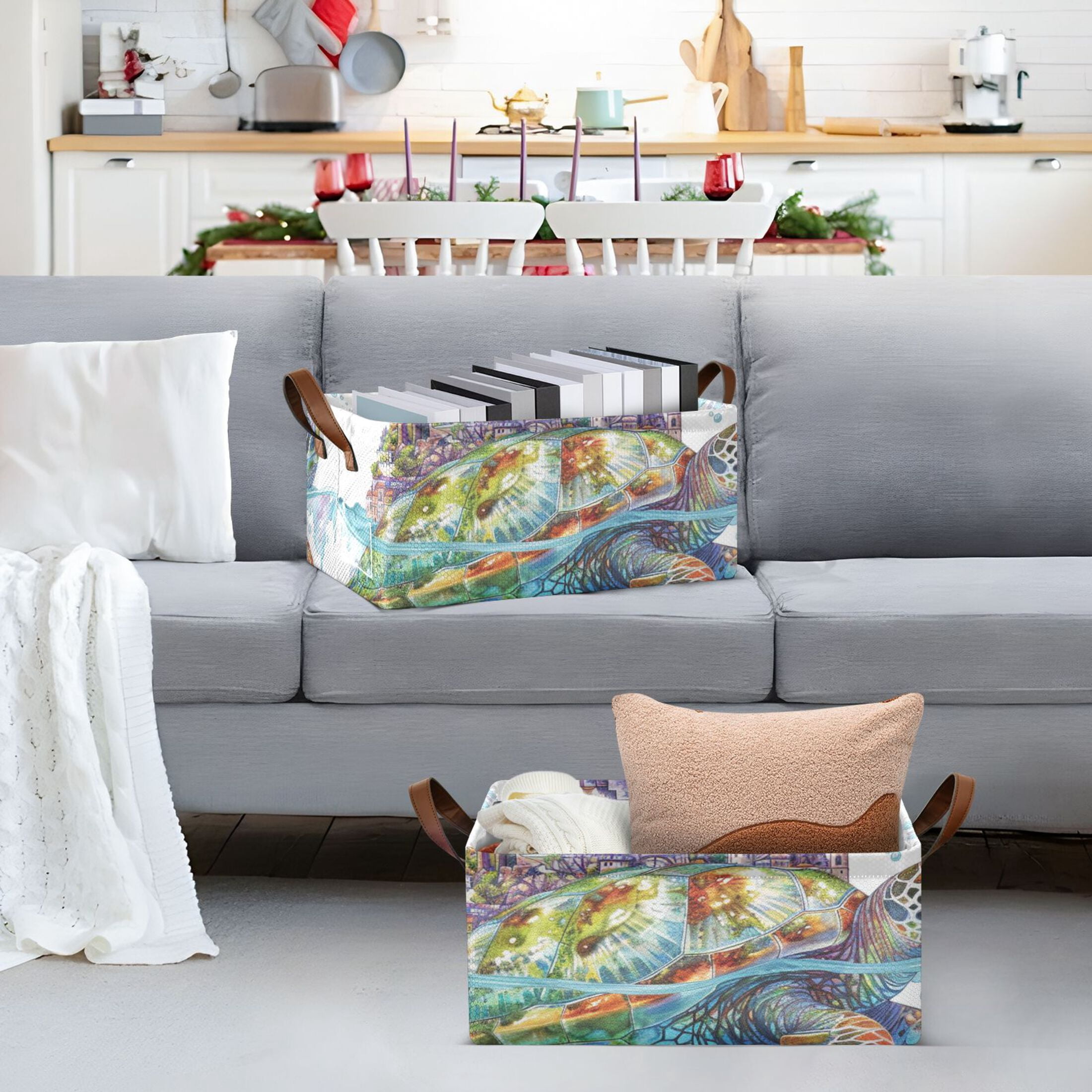 Sea Turtle City Storage Bins with Handles Foldable Storage Baskets for ...