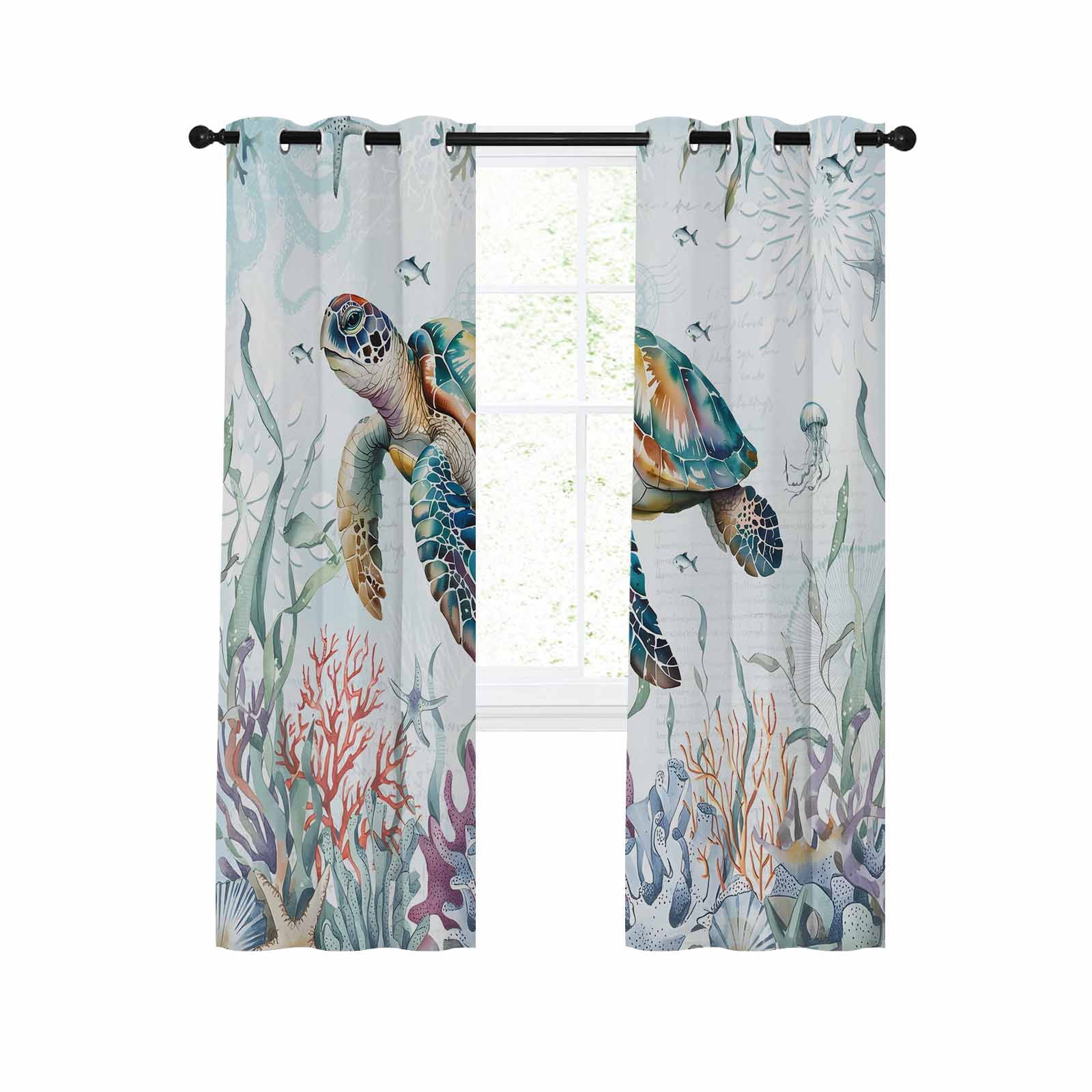 Sea Turtle Coastal Blackout Curtains 54 Inches Long for Bedroom, Summer ...