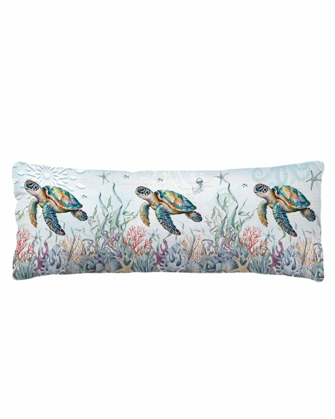 Sea Turtle Coastal Body Pillow Cover 20 x 60 Inch Decorative Pillow ...