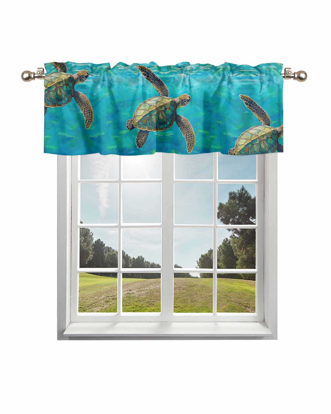 Sea Turtle Coastal Curtain Valance for Windows/Living Room/Kitchen ...