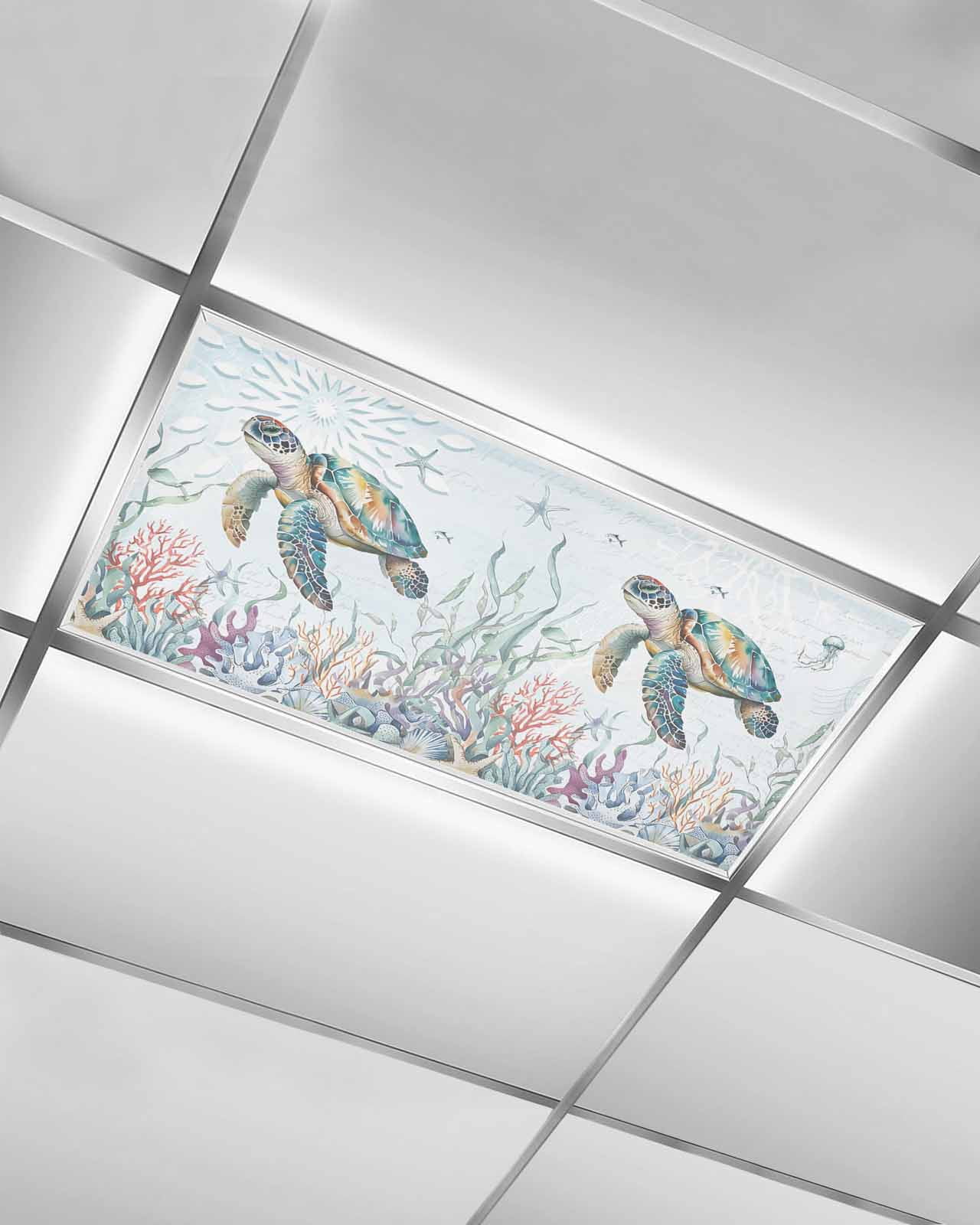 Sea Turtle Coastal Fluorescent Light Covers for Ceiling Lights 4x2 feet ...