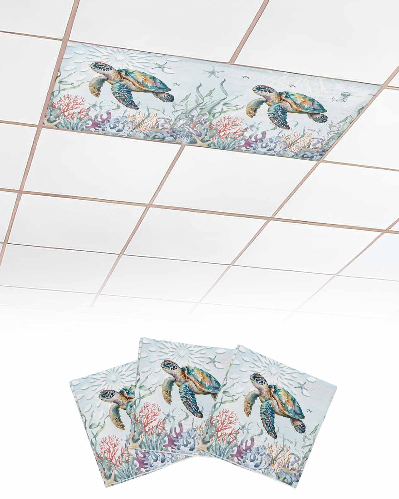 Sea Turtle Coastal Fluorescent Light Covers for Ceiling Lights 4x2 feet ...