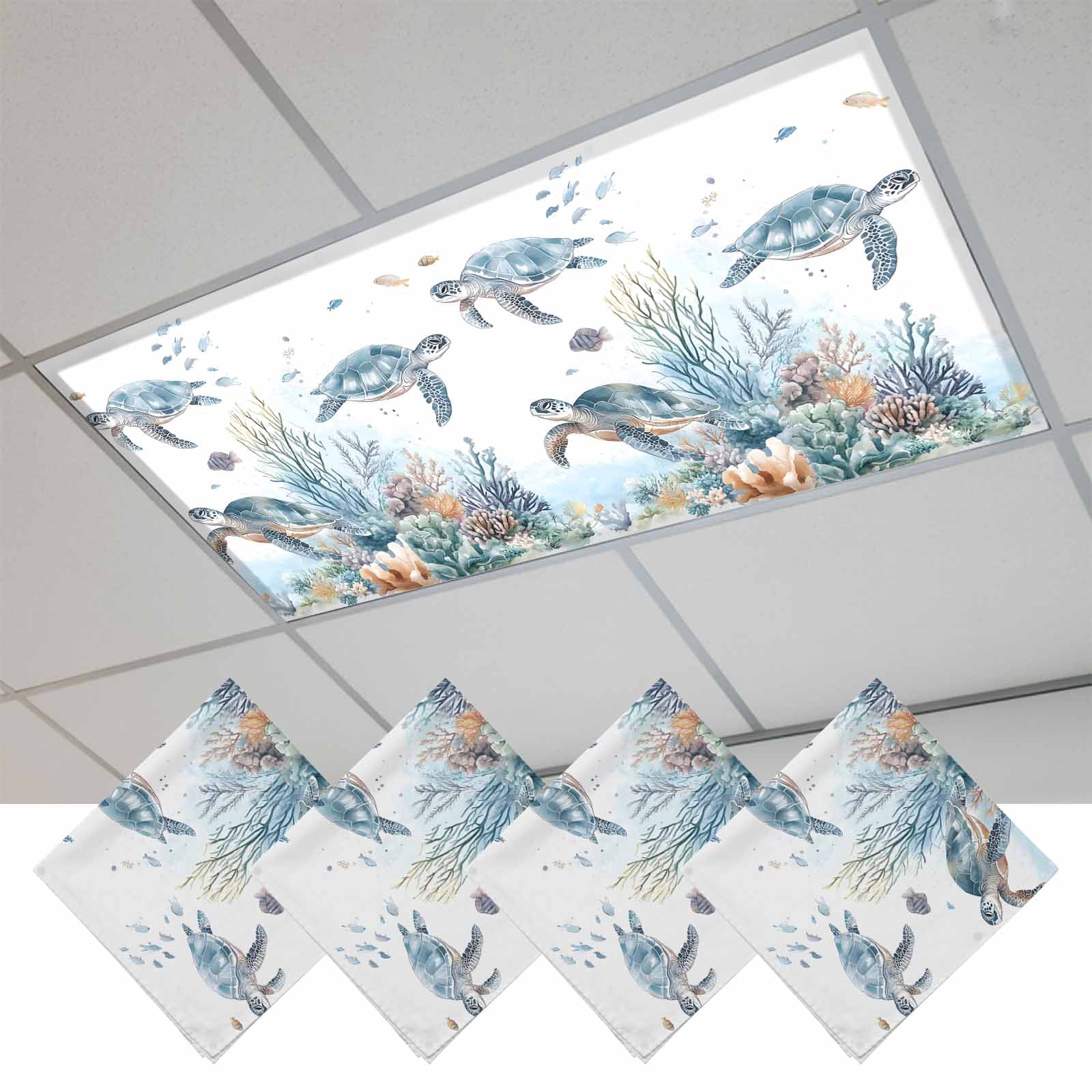 Sea Turtle Coastal Fluorescent Light Covers, Summer Beach Coral Ocean ...
