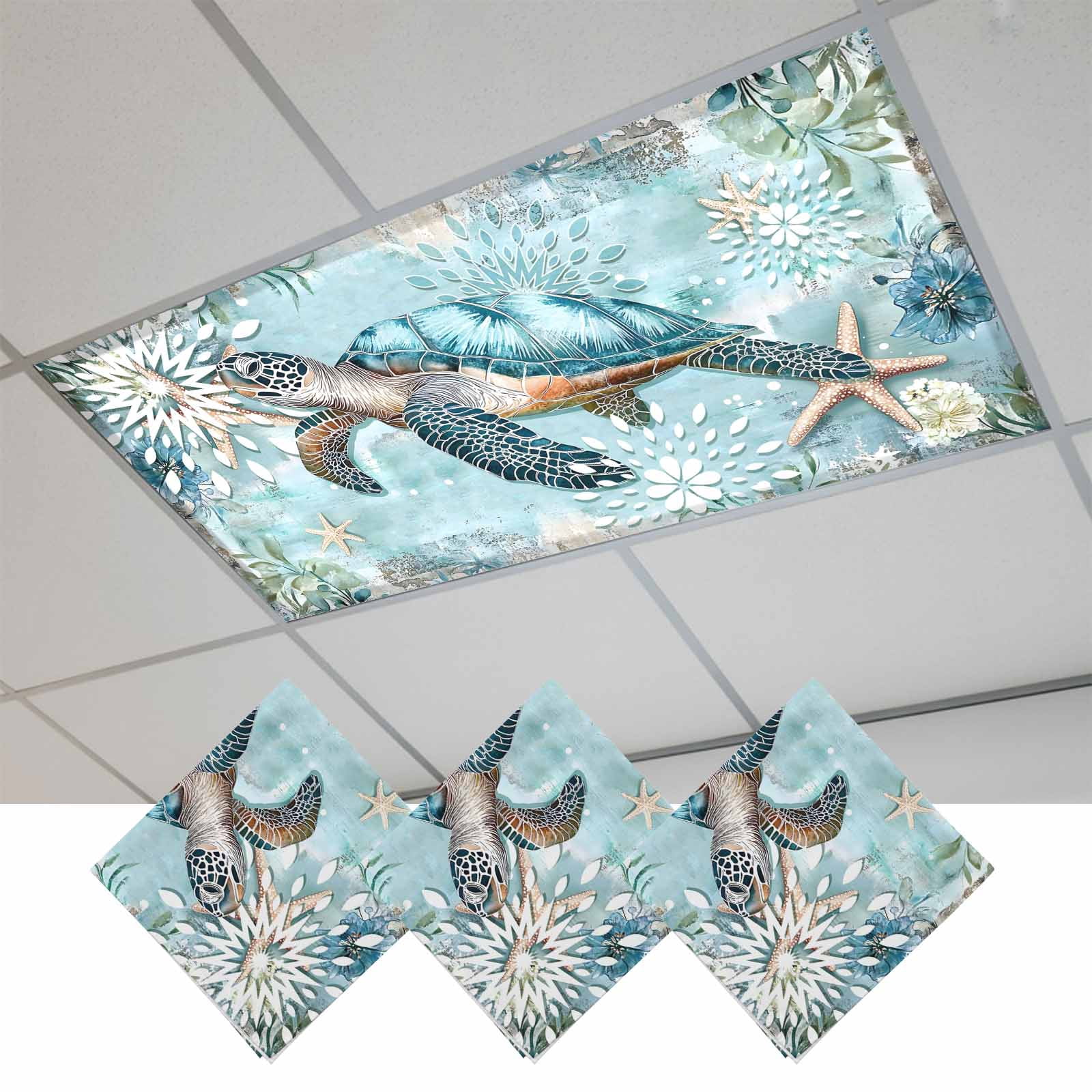 Sea Turtle Coastal Fluorescent Light Covers, Vintage Teal Nautical ...