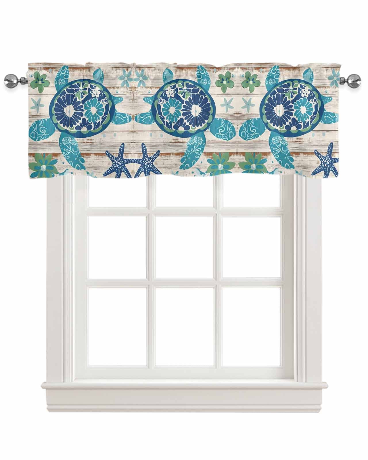Sea Turtle Coastal Kitchen Valances for Windows Farmhouse Linen Window ...