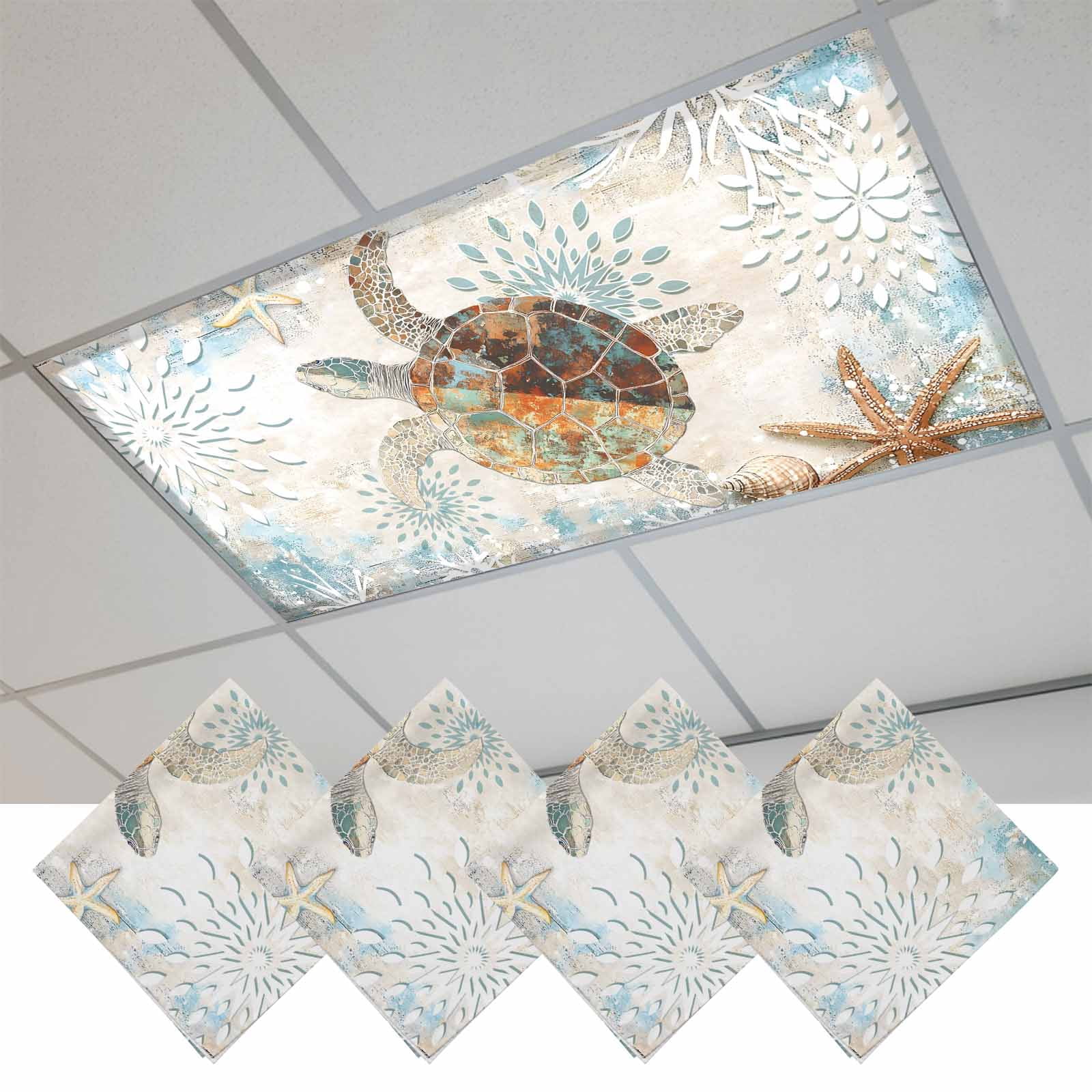 Sea Turtle Coastal Magnetic Fluorescent Light Covers for Ceiling Lights ...