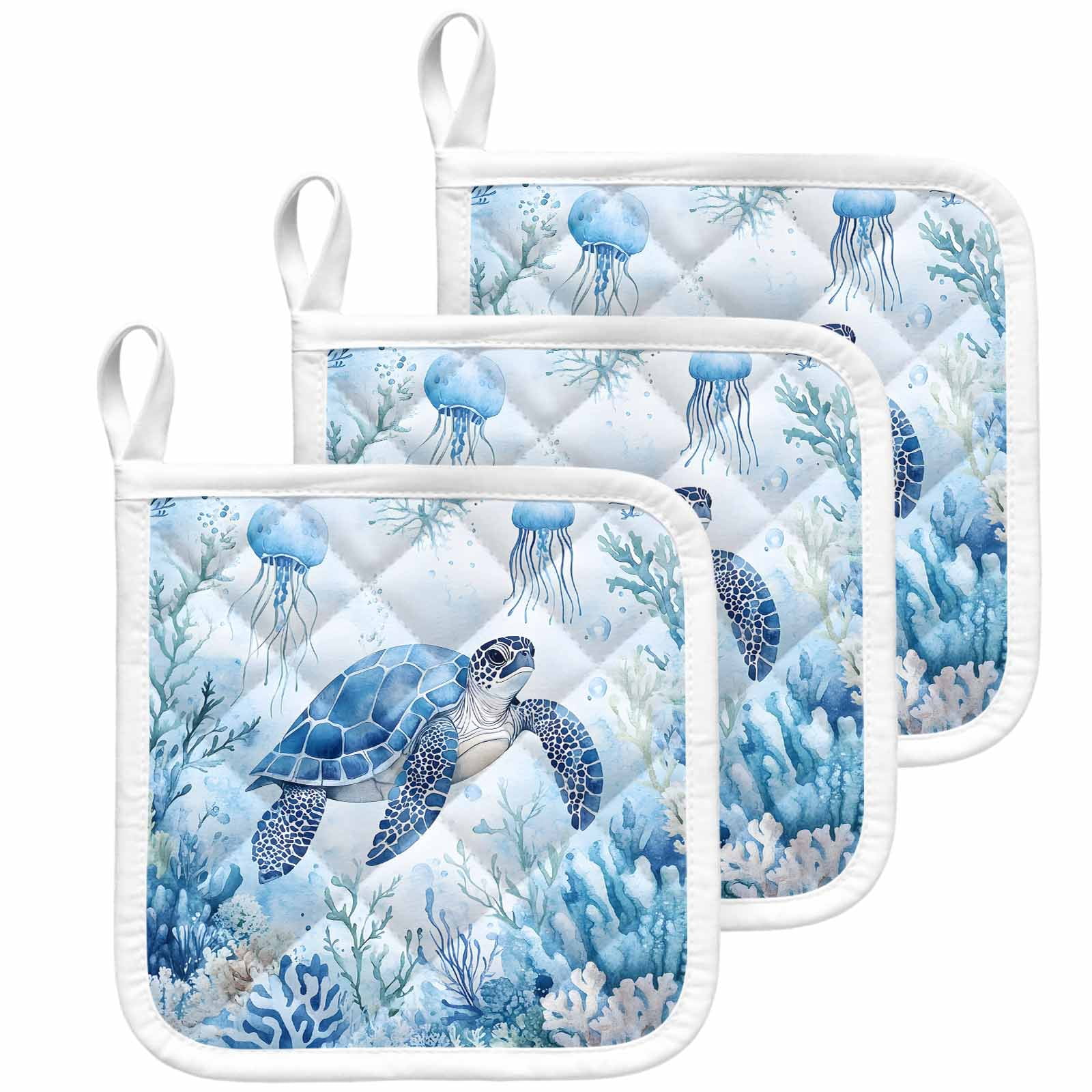Sea Turtle Coastal Pot Holders for Kitchen Heatproof Potholder, 3 Pack ...