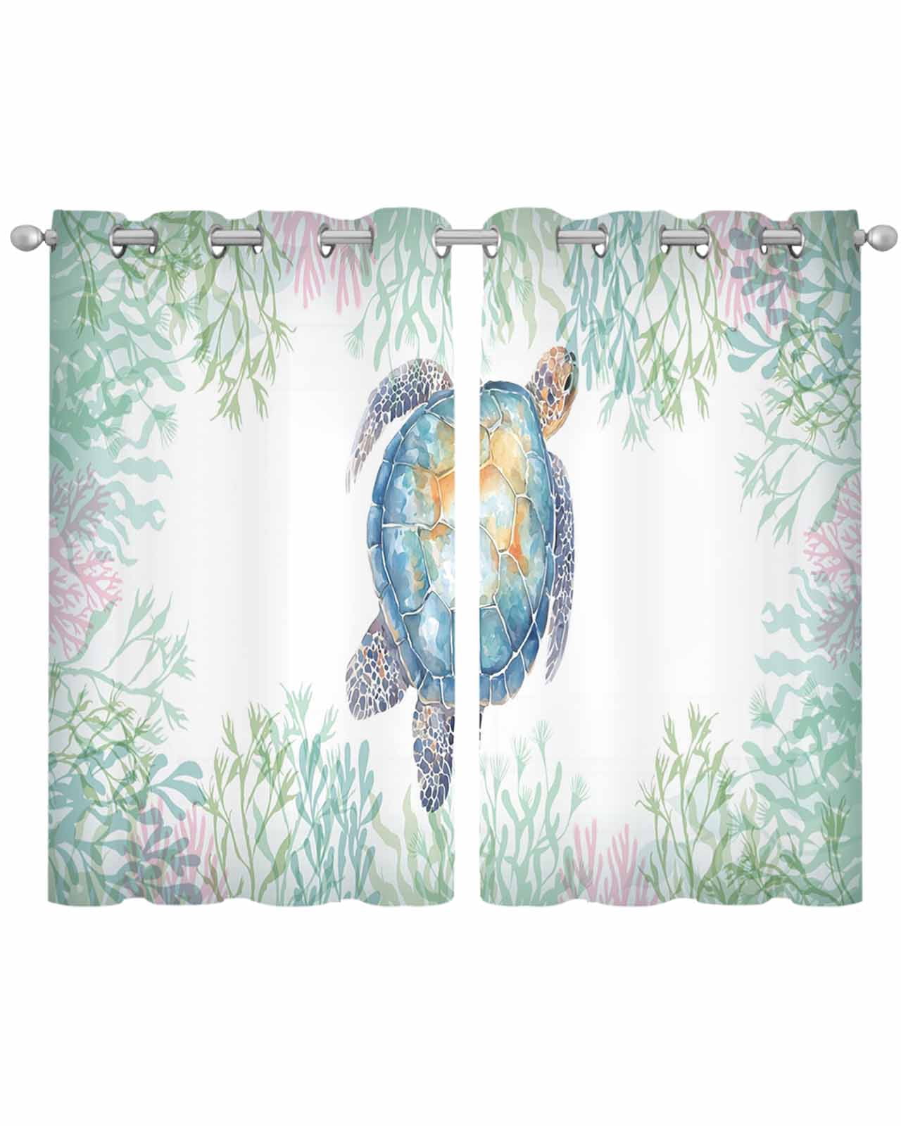 Sea Turtle Coastal Sheer Curtains 54 Inch Length 2 Panels Set for ...