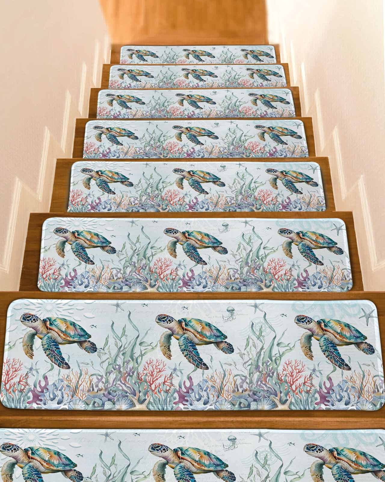Sea Turtle Coastal Stair Treads for Wooden Steps Indoor Runner Rug ...