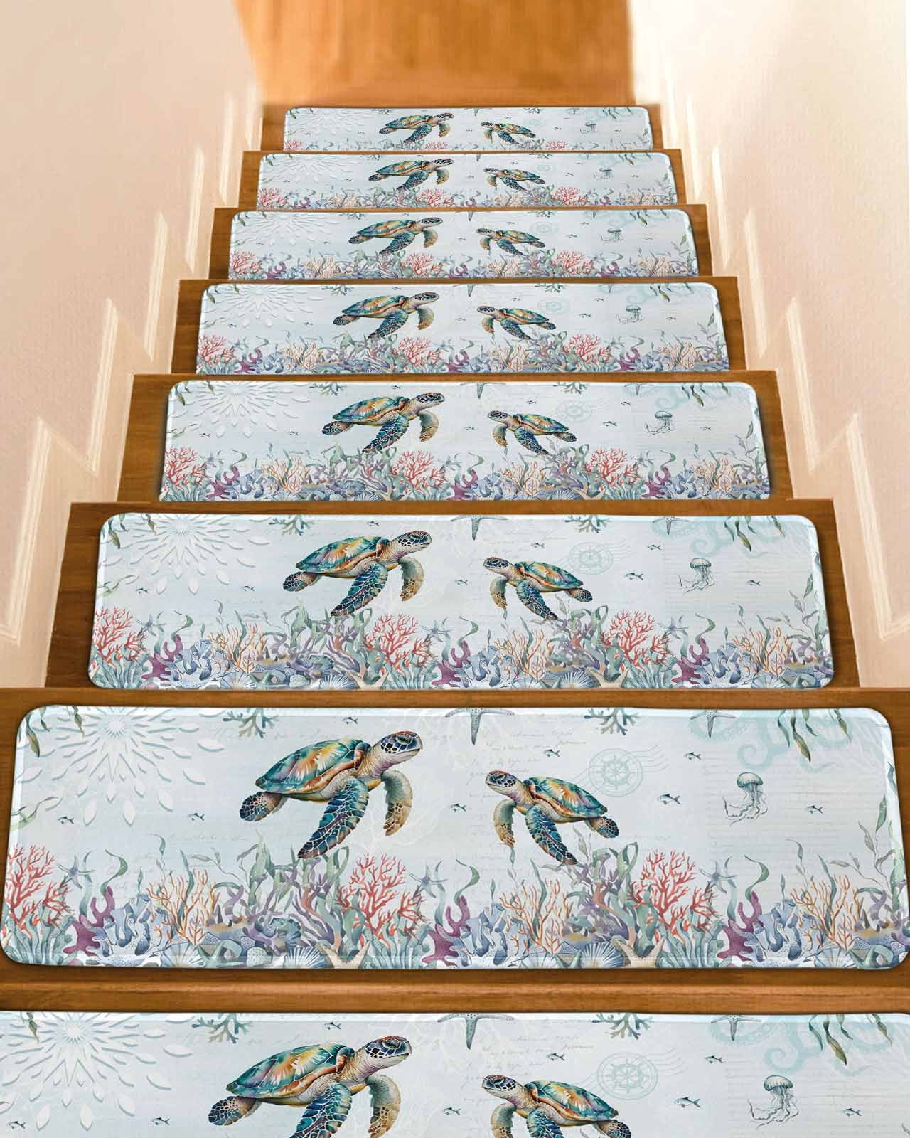 Sea Turtle Coastal Stair Treads for Wooden Steps Indoor Runner Rug ...