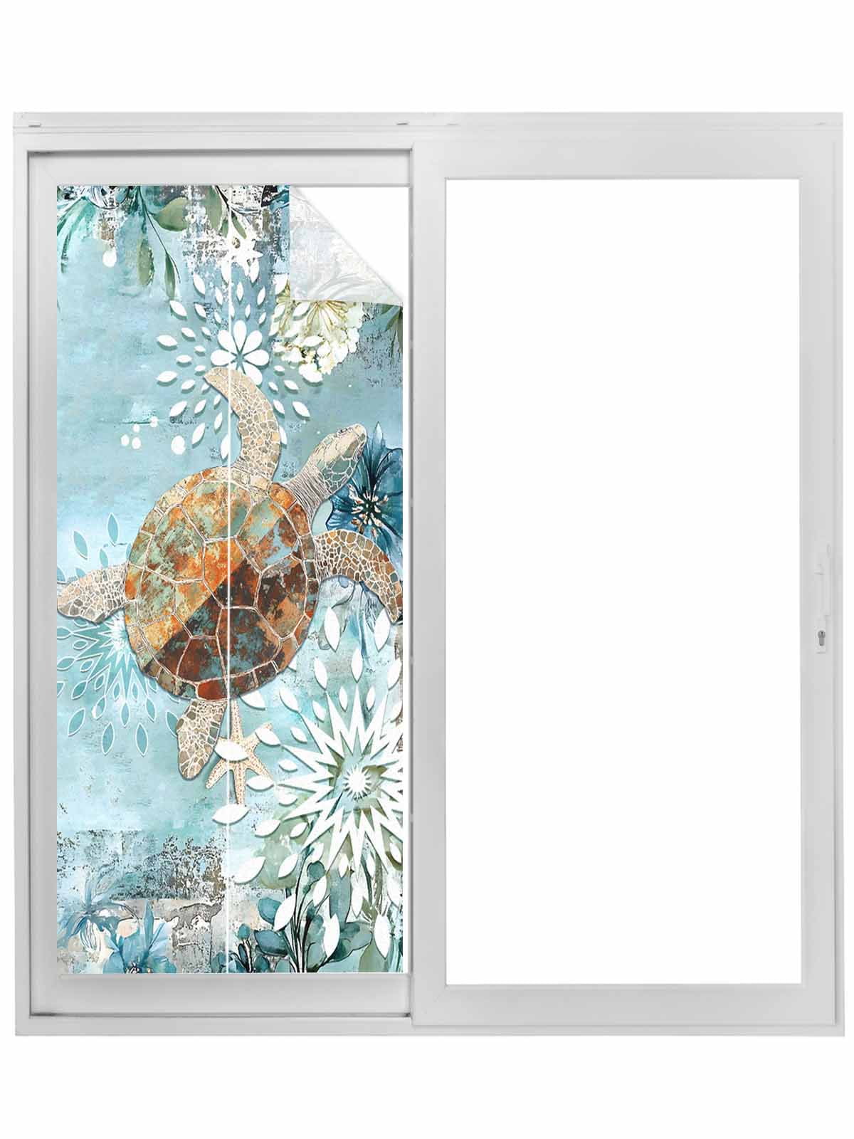 Sea Turtle Coastal Window Privacy Film Stained Glass Window Film ...