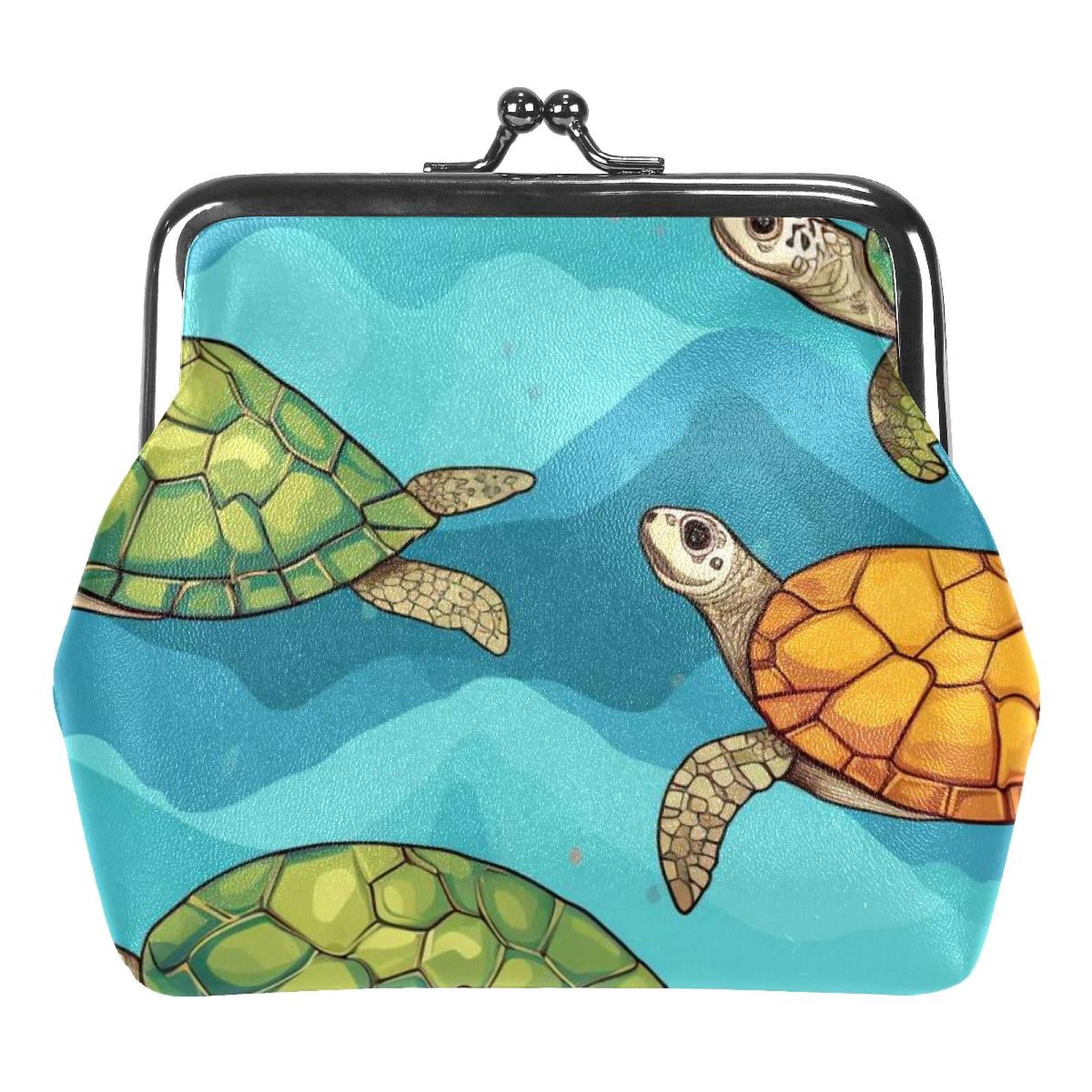 Sea Turtle Coin Purse Vintage Pouch Buckle Clutch Bag Kiss-Lock Change ...