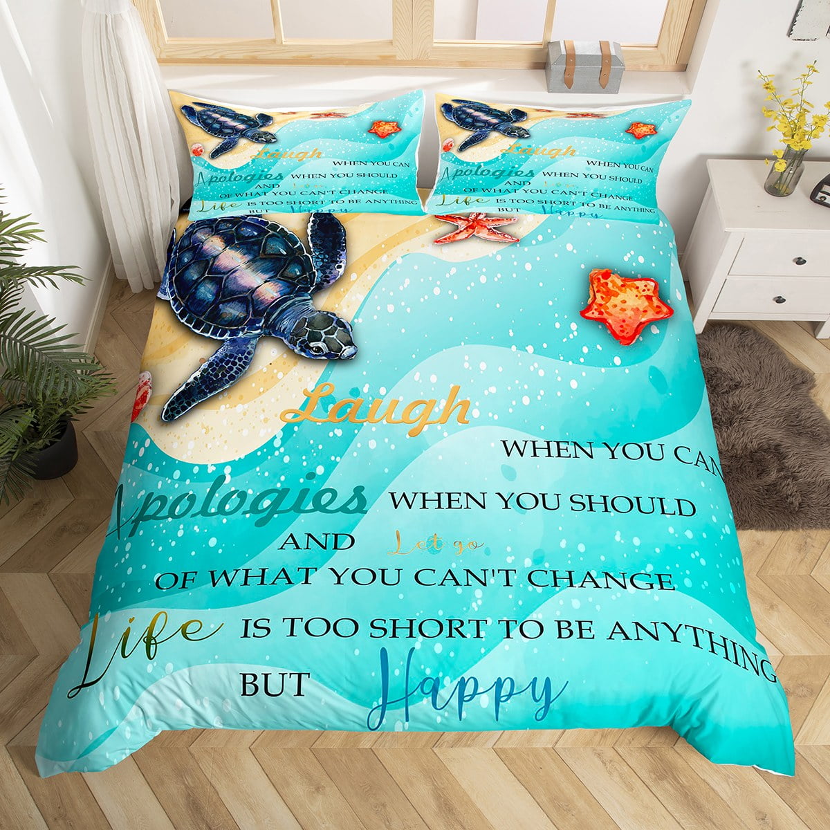 Sea Turtle Comforter Cover Kawaii Decor, Tortoise Ocean Animal Duvet ...