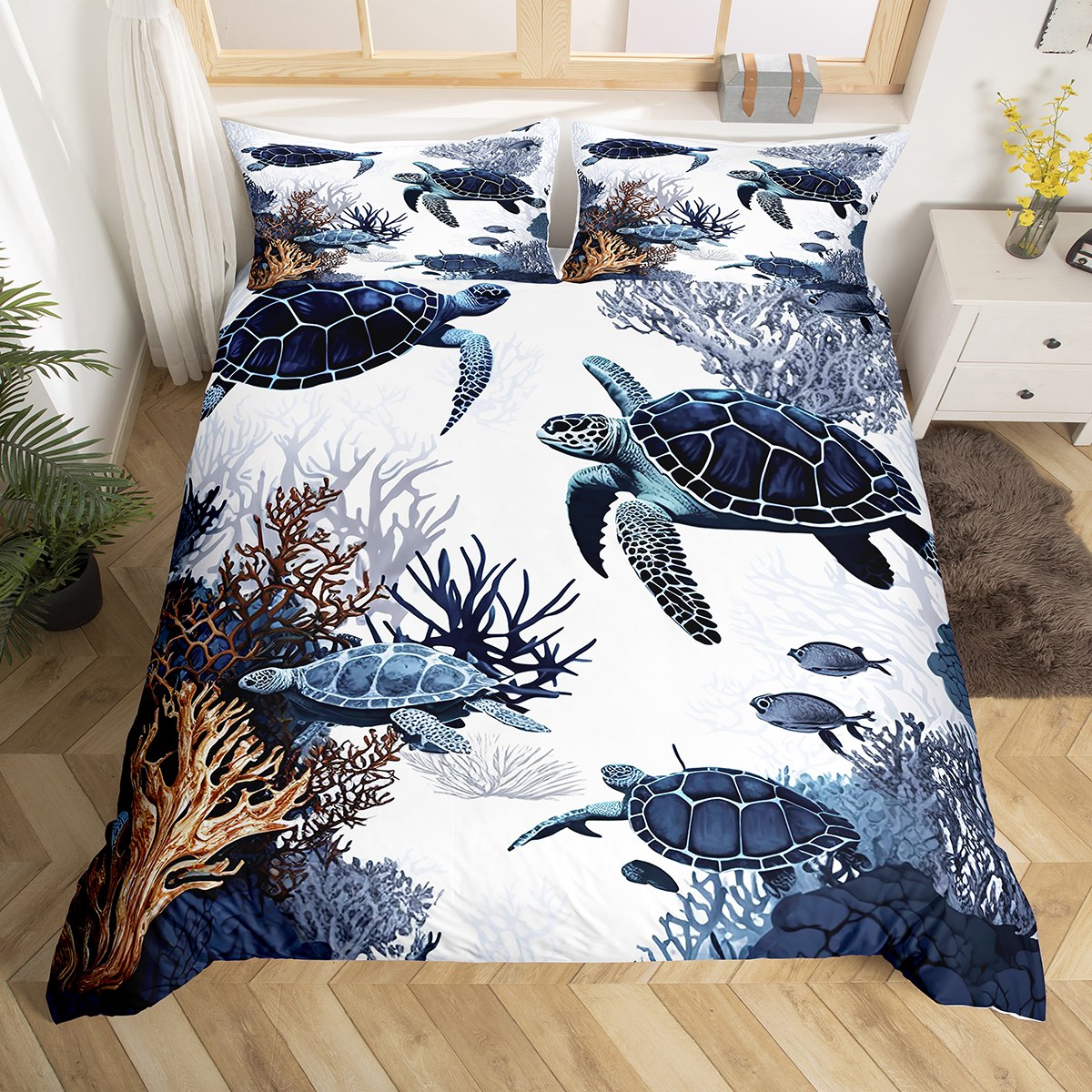 Sea Turtle Comforter Cover Turtle Print Ocean Themed Duvet Cover ...