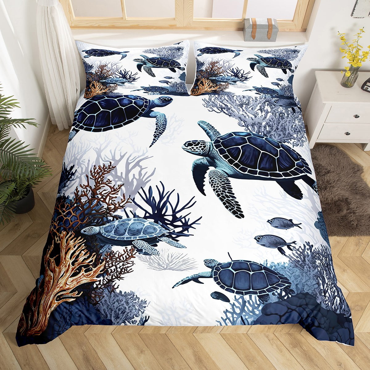 Sea Turtle Comforter Cover Twin Size Turtle Print Ocean Themed Duvet ...