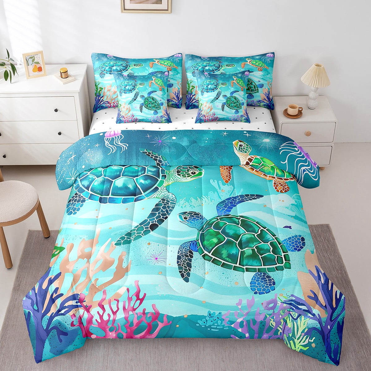 Sea Turtle Comforter Set 7 Piece Bed in a Bag Twin,Coastal Bedding Sets ...