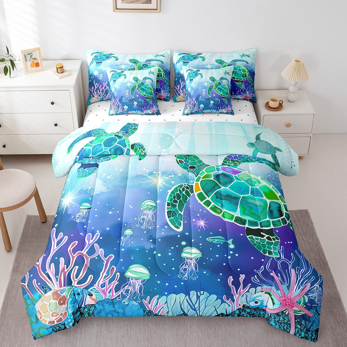 Sea Turtle Comforter Set 7 Piece Bed in a Bag Twin,Coastal Bedding Sets ...