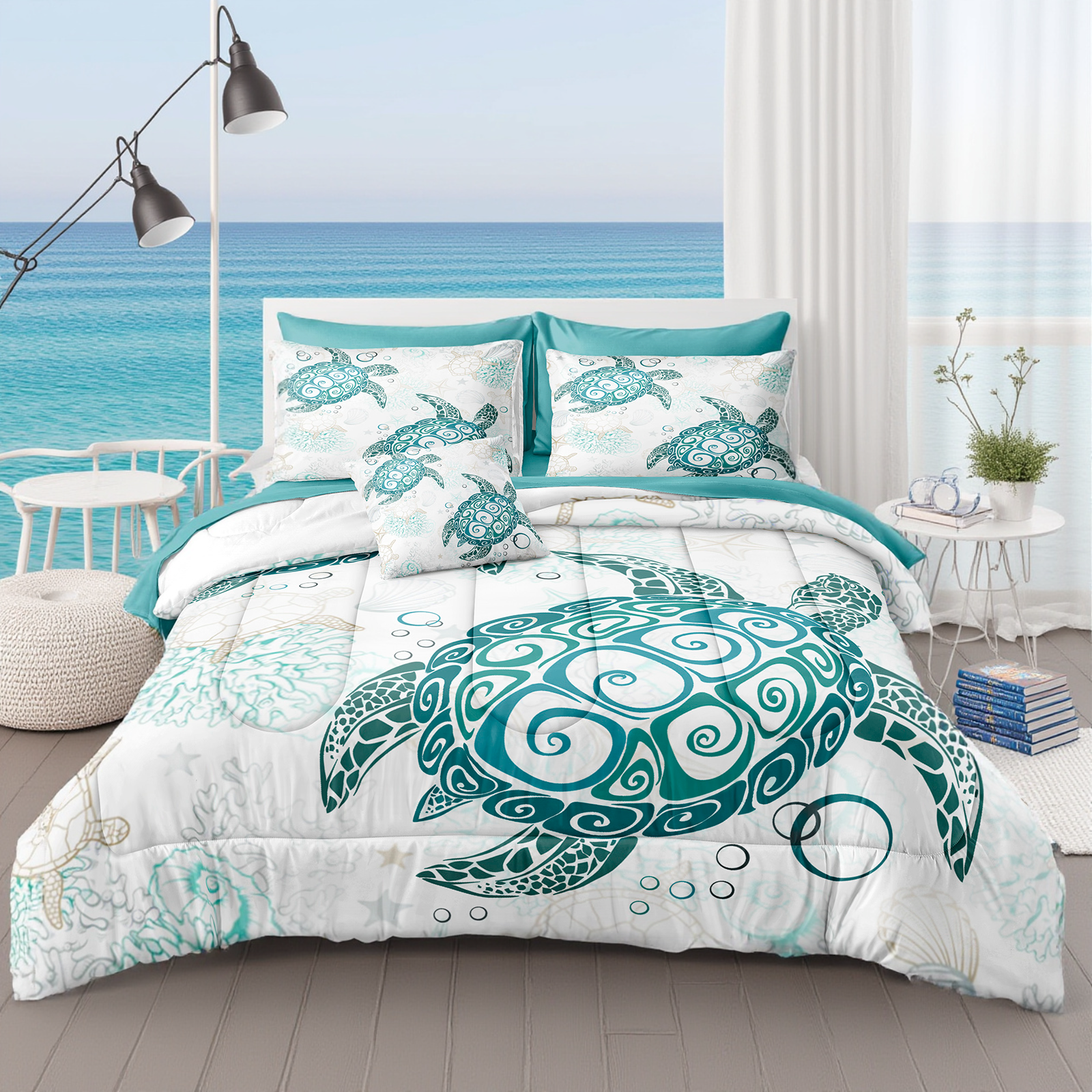 Sea Turtle Comforter Set 8 Pieces Sea Turtle Bed in a Bag 100% Soft ...