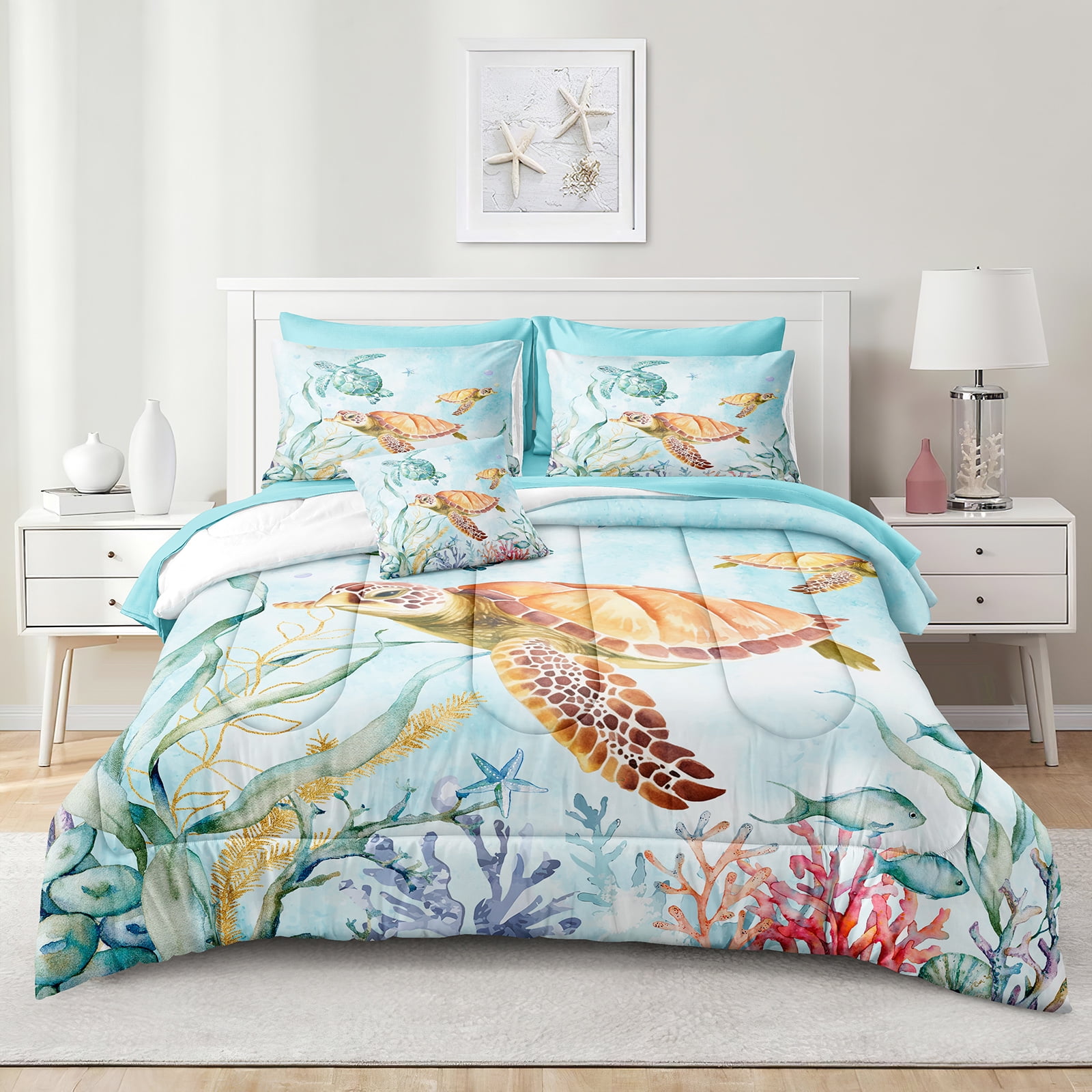 Sea Turtle Comforter Set 8 Pieces Sea Turtle Bed in a Bag 100% Soft ...