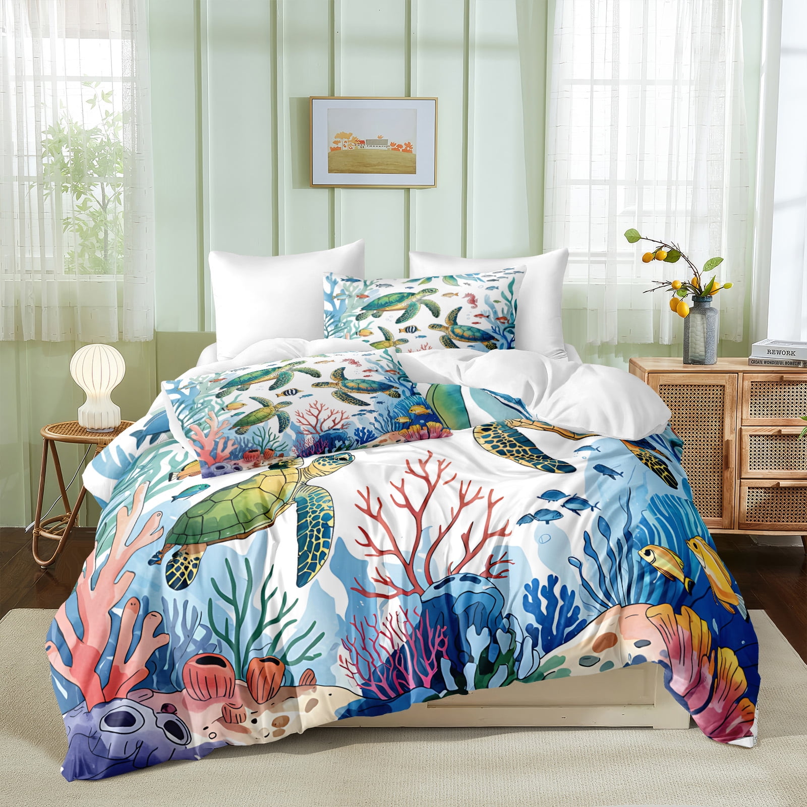 Sea Turtle Comforter Set 8 Pieces Sea Turtle Bed in a Bag 100% Soft ...