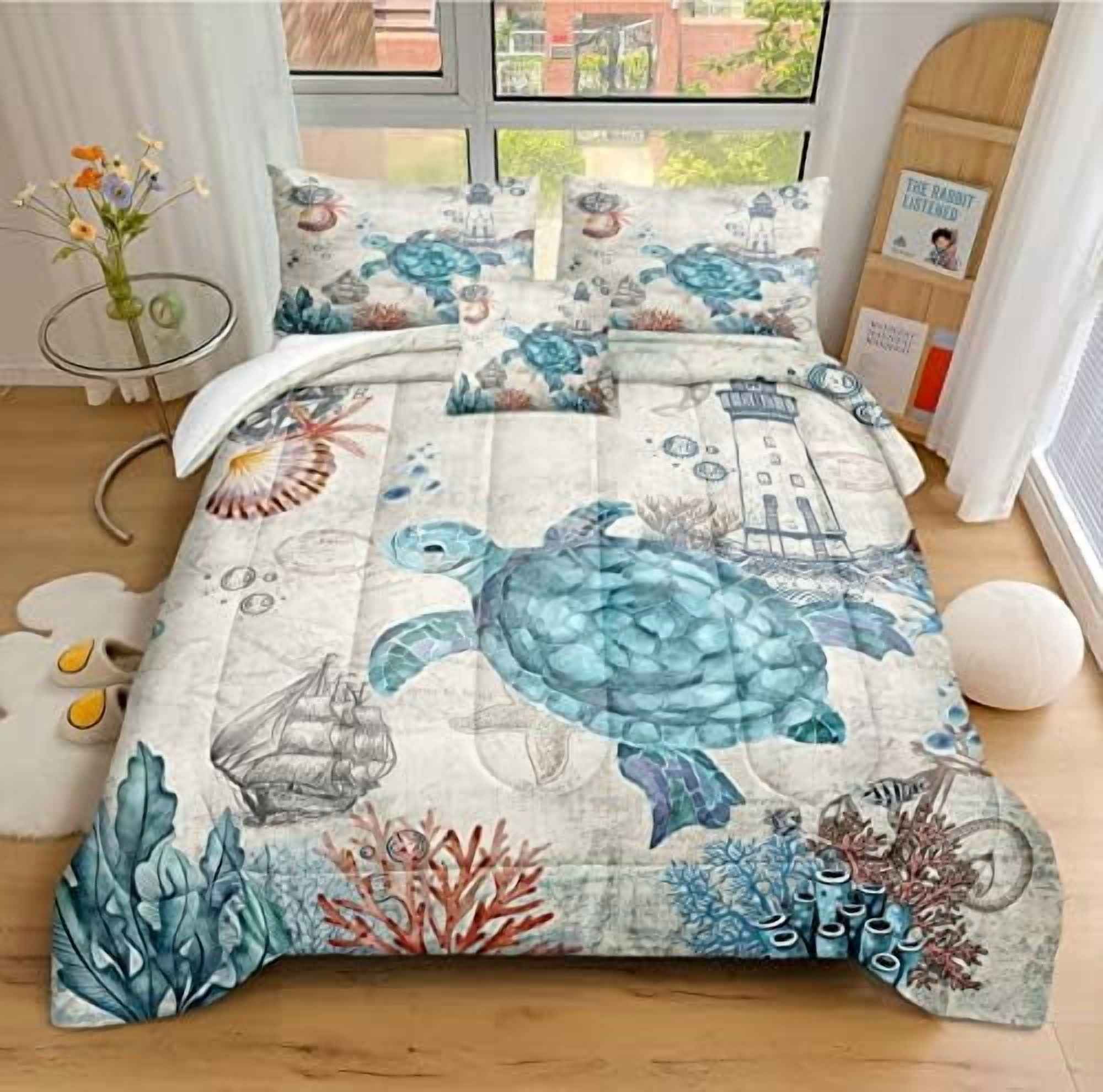 Sea Turtle Comforter Set Coastal Beach Comforter King Size Blue Sea ...