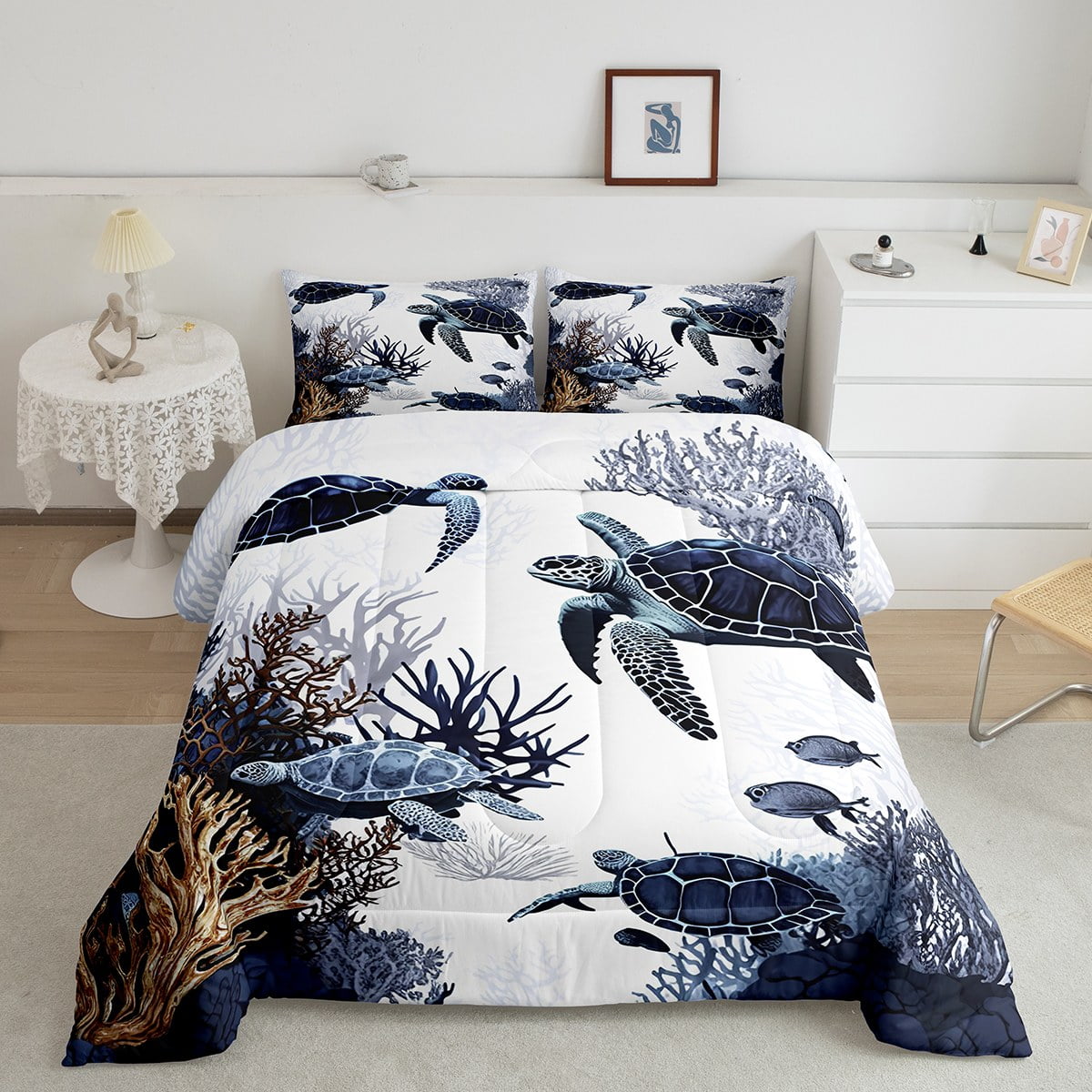 Sea Turtle Comforter Set King Size Turtle Print Ocean Themed Bedding ...