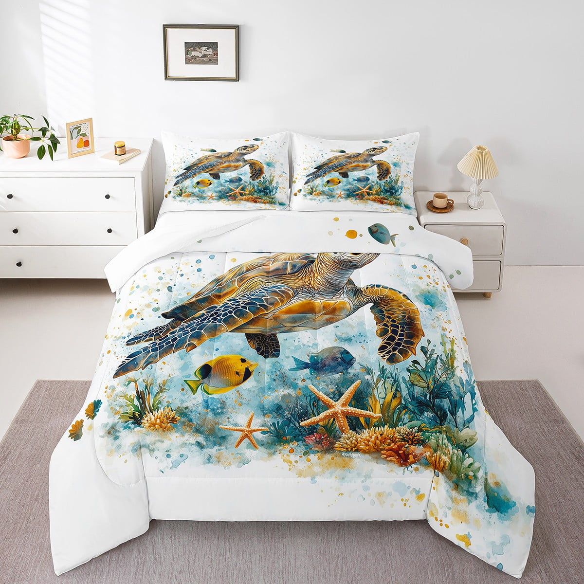 Sea Turtle Comforter Set Ocean Turtle Pattern Twin Bedding Set,Tortoise ...