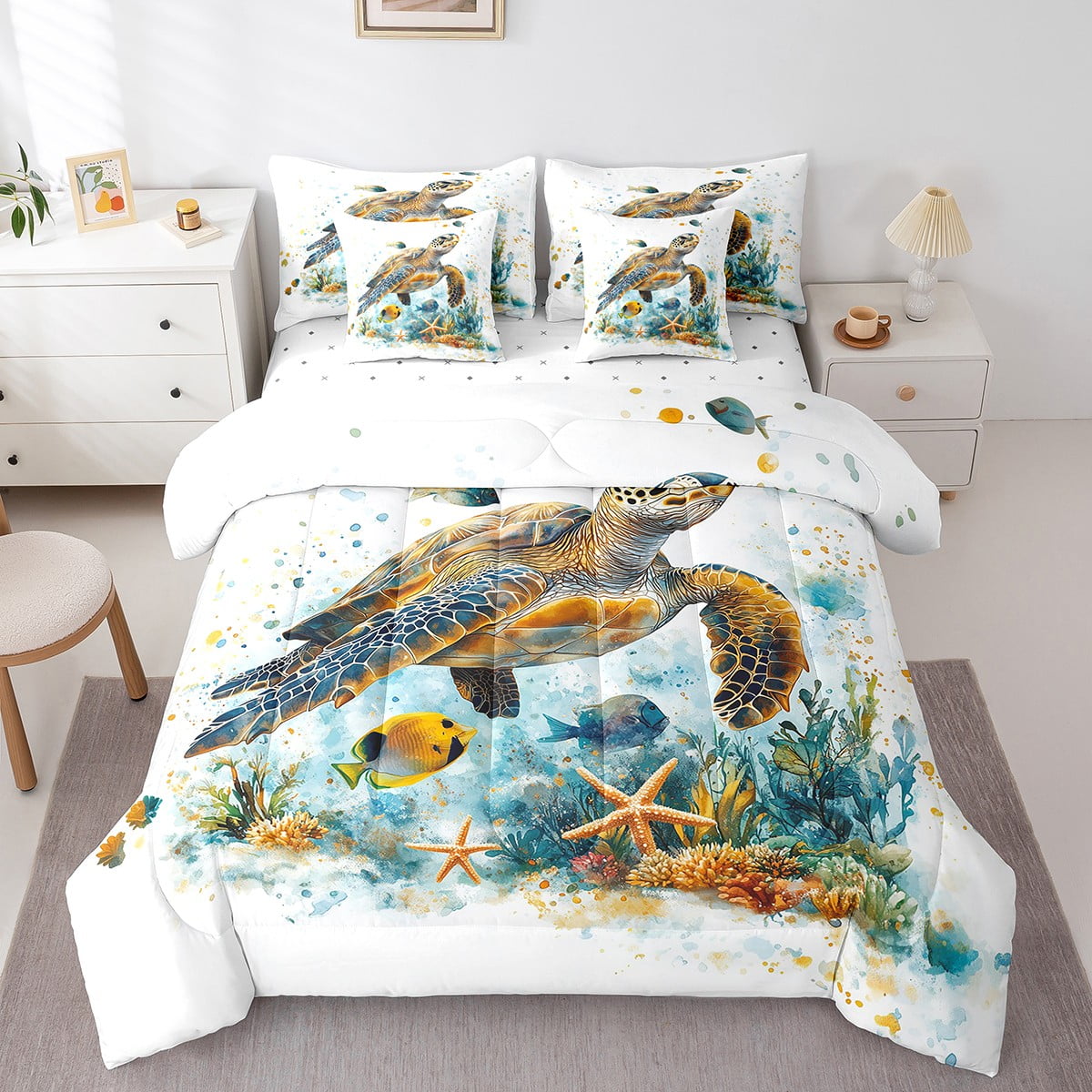 Sea Turtle Comforter Set Ocean Turtle Pattern Twin Bedding Set,Tortoise ...