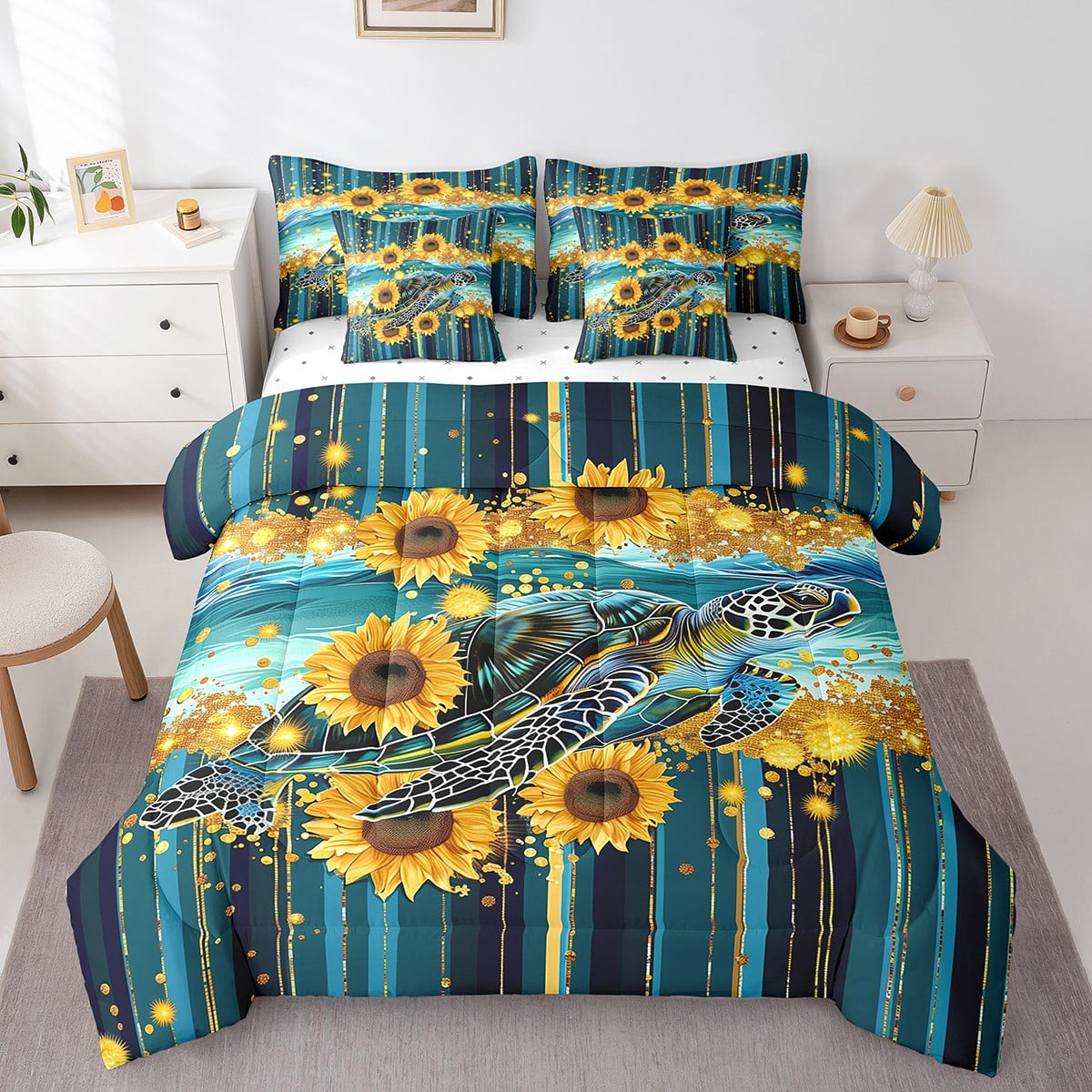 Sea Turtle Comforter Set Twin Size with Sheets -7 Pieces Bed in a Bag ...