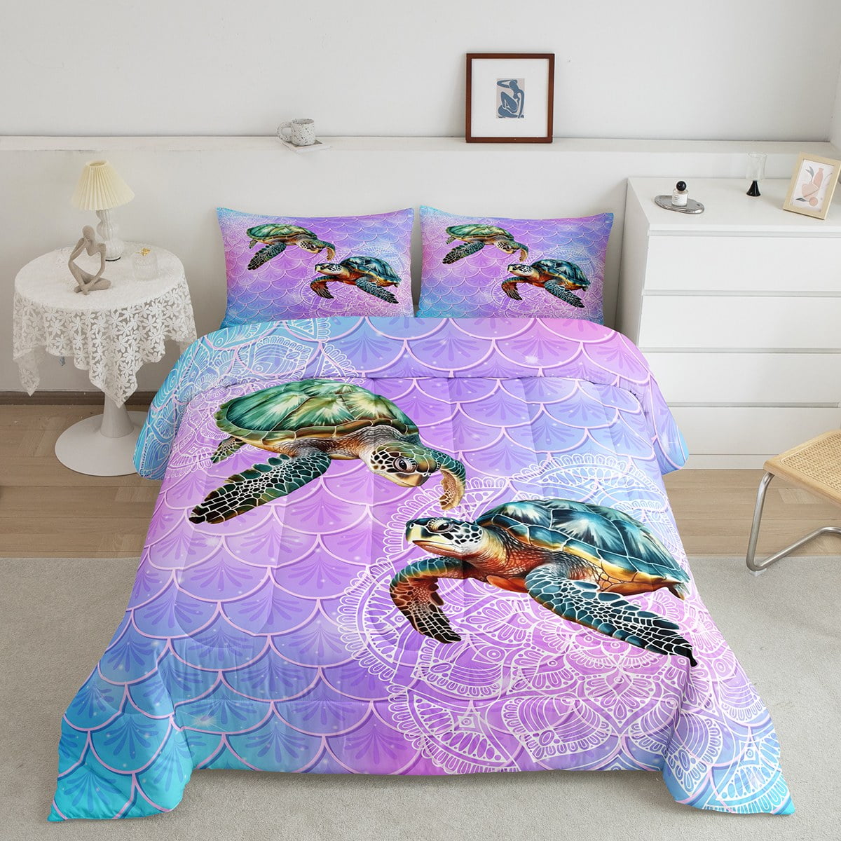 Sea Turtle Comforter Set Twin Ocean Tortoise Bedding Set ,Pastel Pink ...