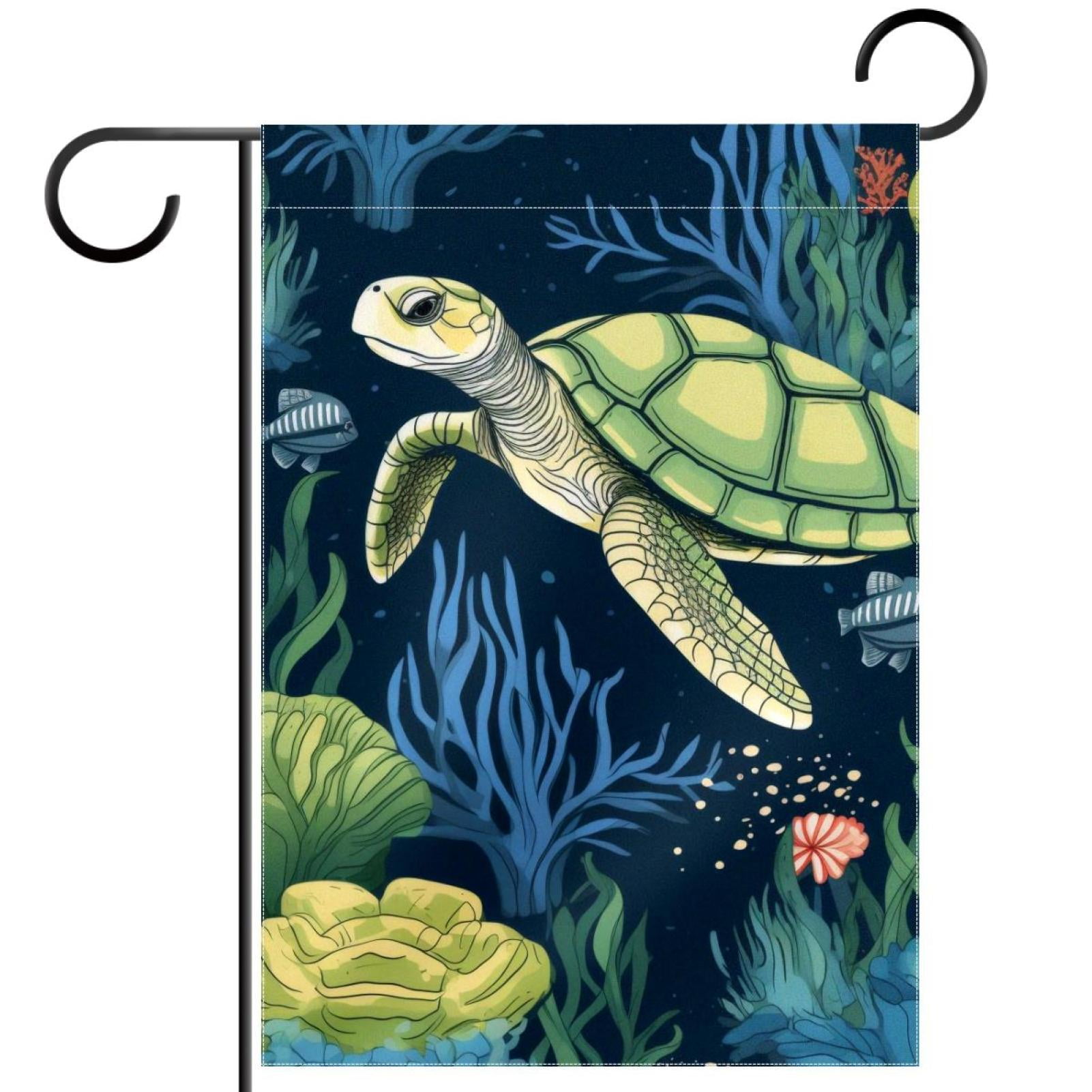Sea Turtle Coral Pattern Garden Flag Double Sided House Flag for ...