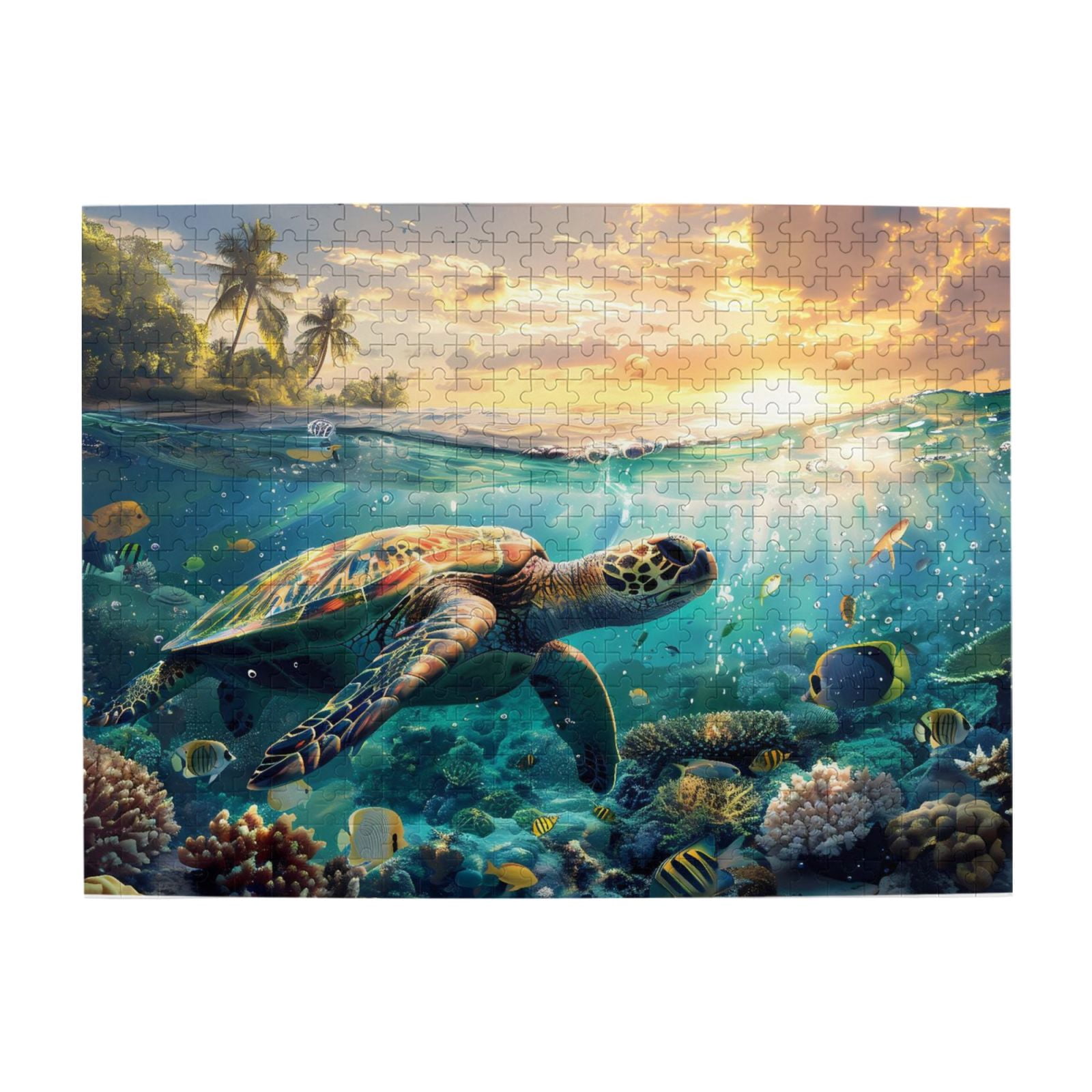 Sea Turtle Coral Reef Ocean 500-Piece Wooden Jigsaw Puzzle for Adults ...