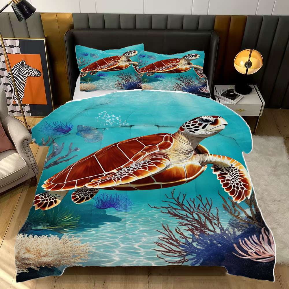 Sea Turtle Coral Reef Print Comforter Set Queen Size Bedding Set For ...