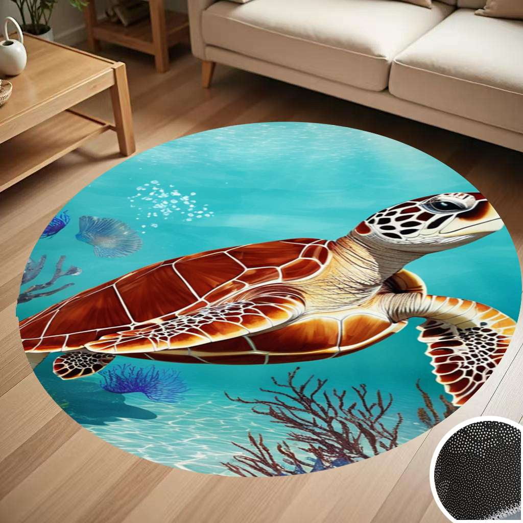 Sea Turtle Coral Reef Print Round Carpet Living Room Bedroom Home ...
