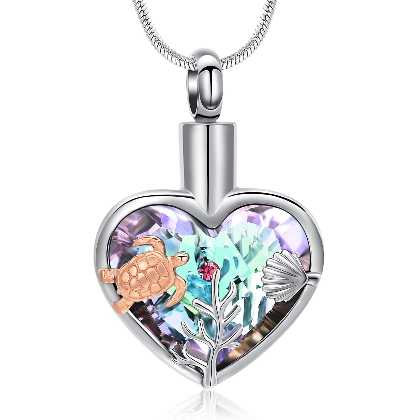 Sea Turtle Coral Shell Birthstone Heart Cremation Urn Pendants with ...