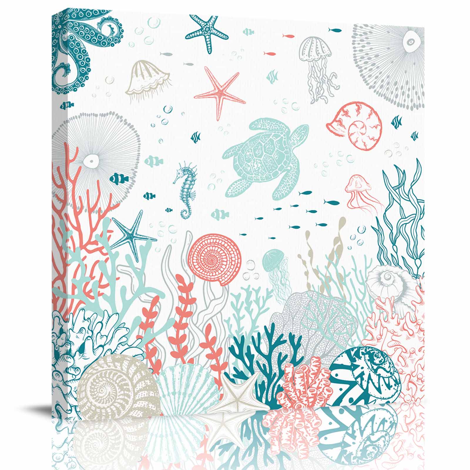 Sea Turtle Coral Starfish Coastal Canvas Print Wall Art Painting ...