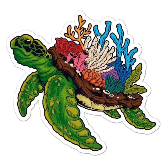 Sea Turtle Coral Sticker Indoor Outdoor Phone Decal Water Bottle ...