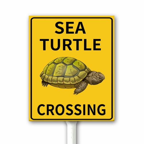 Sea Turtle Crossing Aluminum Yard Sign With Stake, Funny Slow Down Sign ...