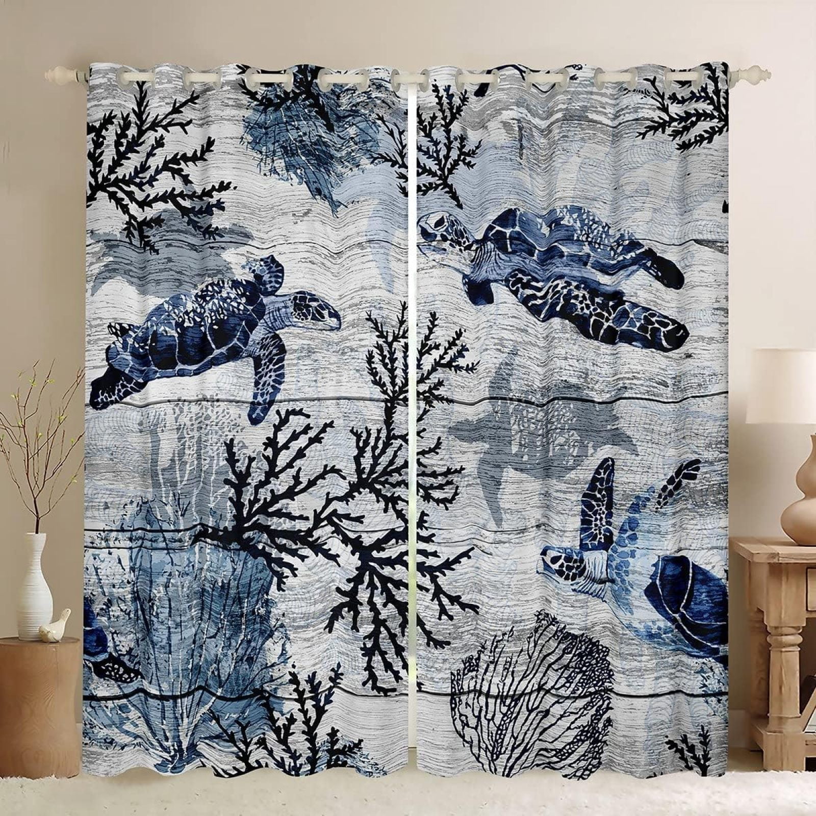 Sea Turtle Curtains & Drapes Nautical Coastal Curtains,Reptile Tortoise ...